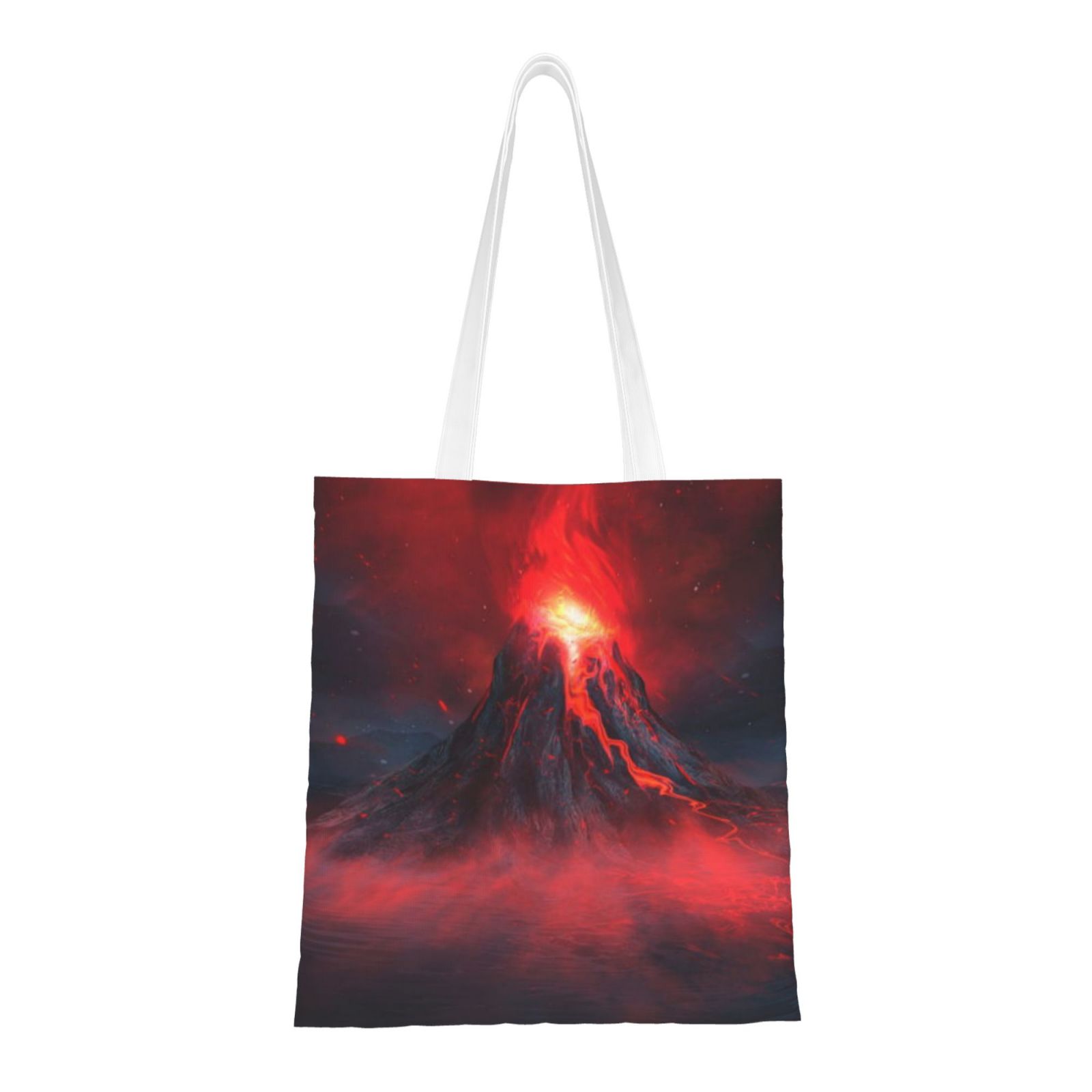 Red Volcano Printed Canvas Tote Bags for Women, Reusable Shopping Bags ...