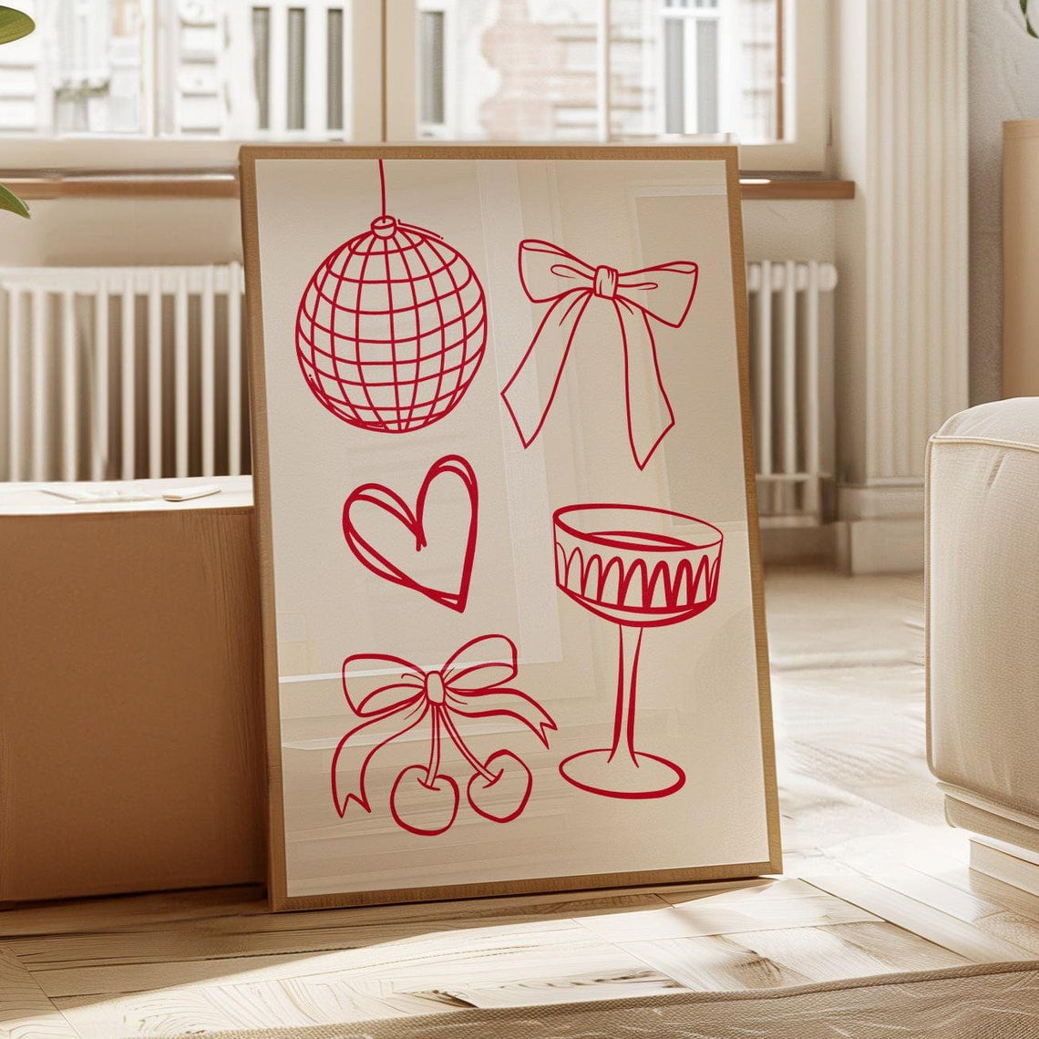 Red Wall Art Trendy Bow Ptints Blue Preppy Dorm Room Decor Aesthetic ...