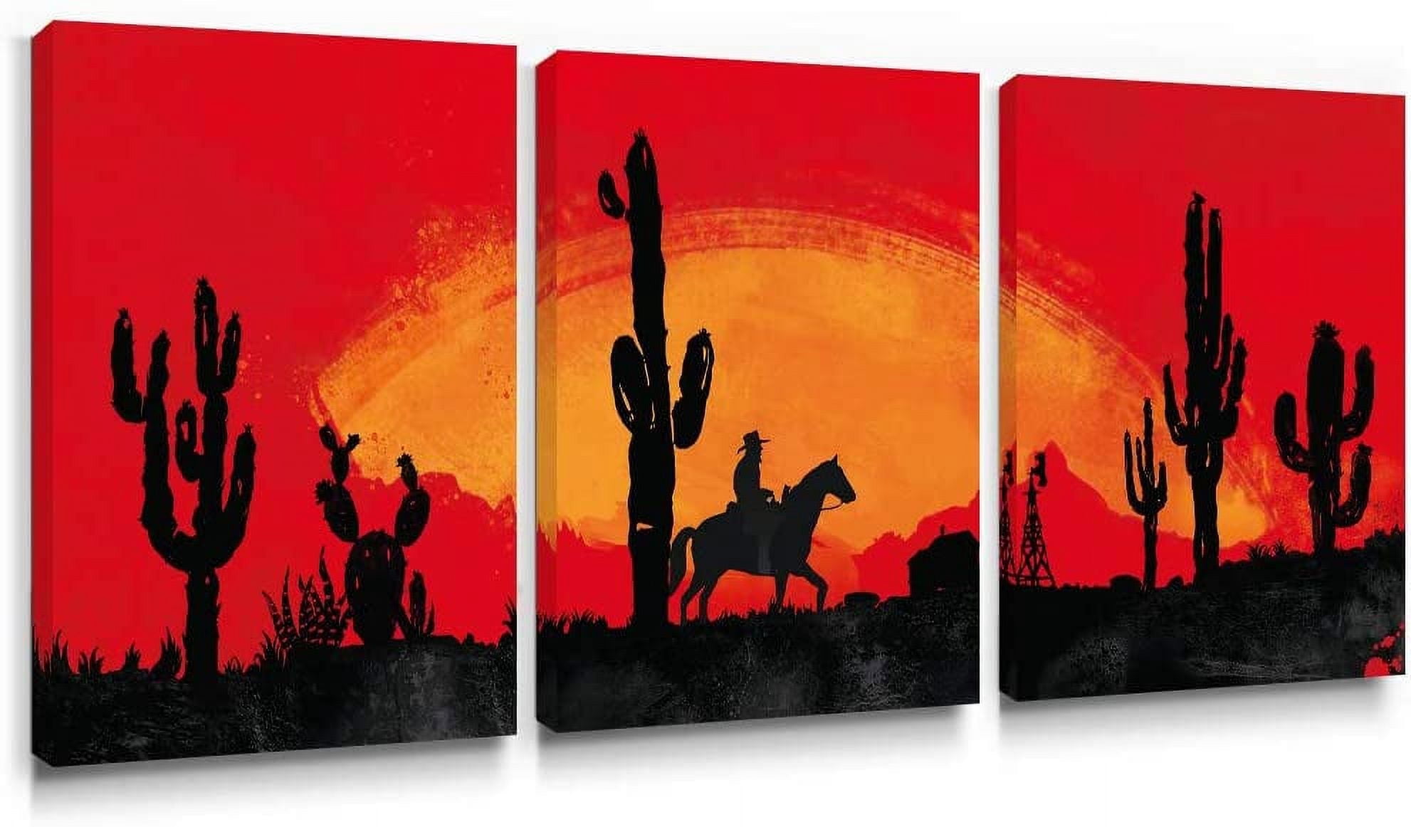 Red Wall Art Western Wall Decor Prints for Bedroom Bathroom, Cowboy ...