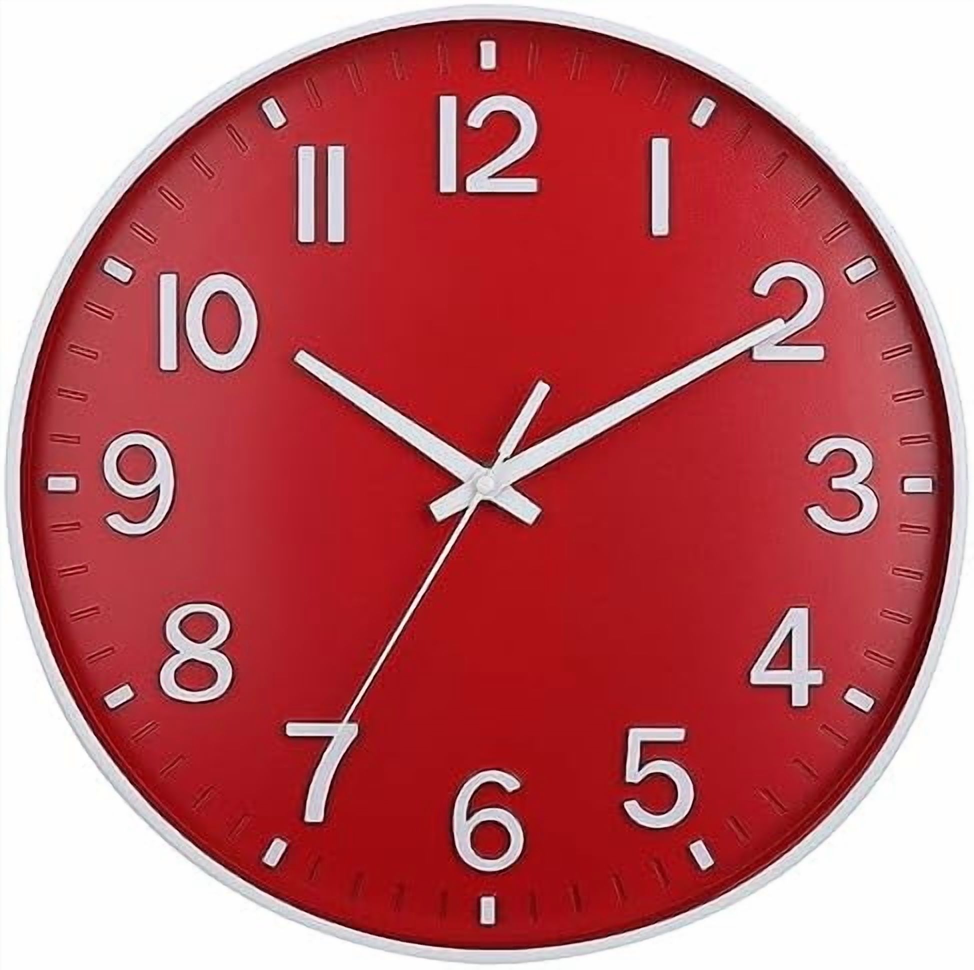 Red Wall Clocks Battery Operated,12 inch Silent Non Ticking Modern ...