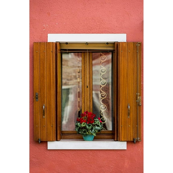 Red Wall Wooden Window Flowerpot Photo Background Vinyl Cloth Backdrop ...