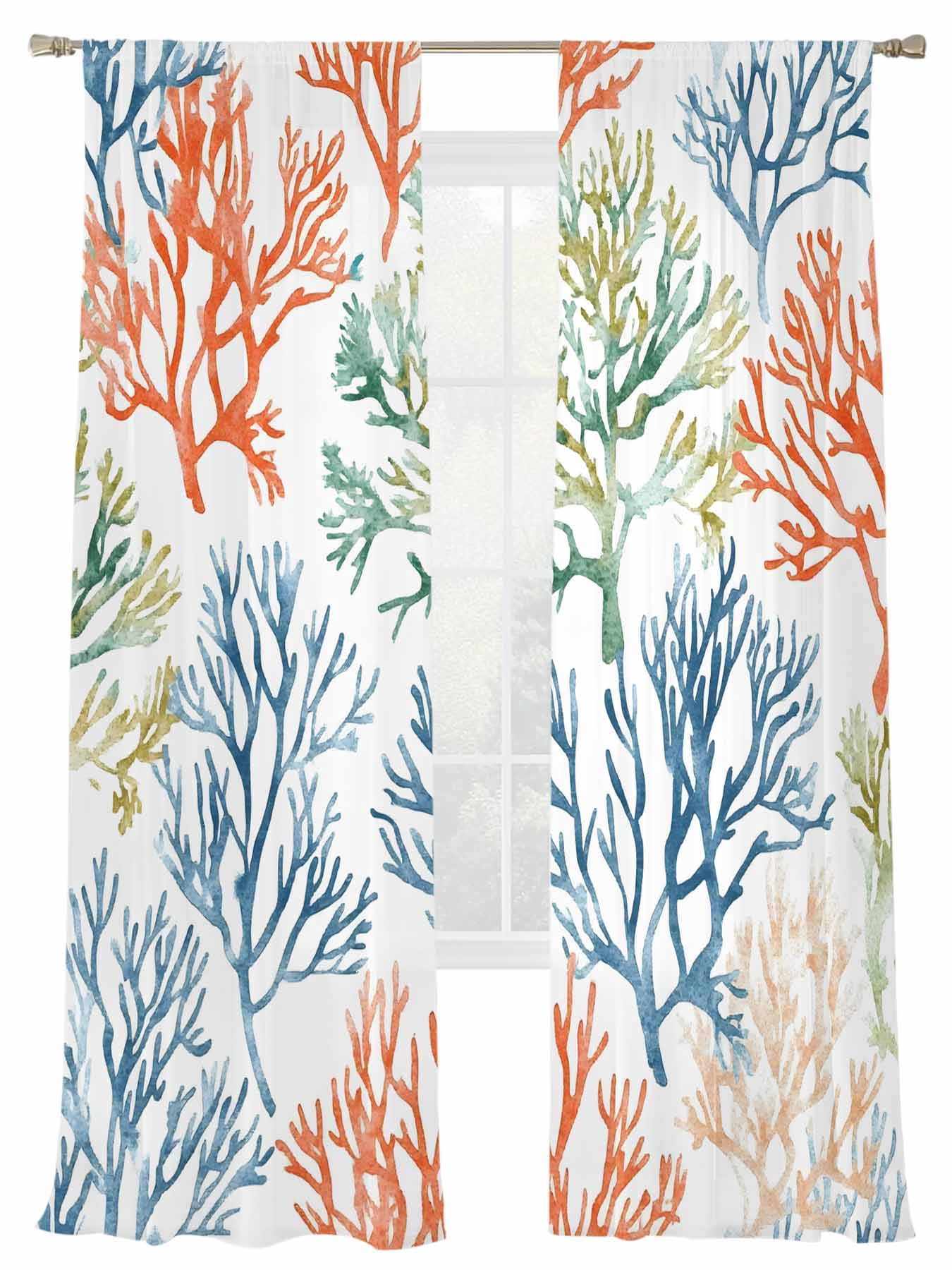 Red Water Blue Coral Sheer Curtains 2 Panels Set Summer Marine Life ...