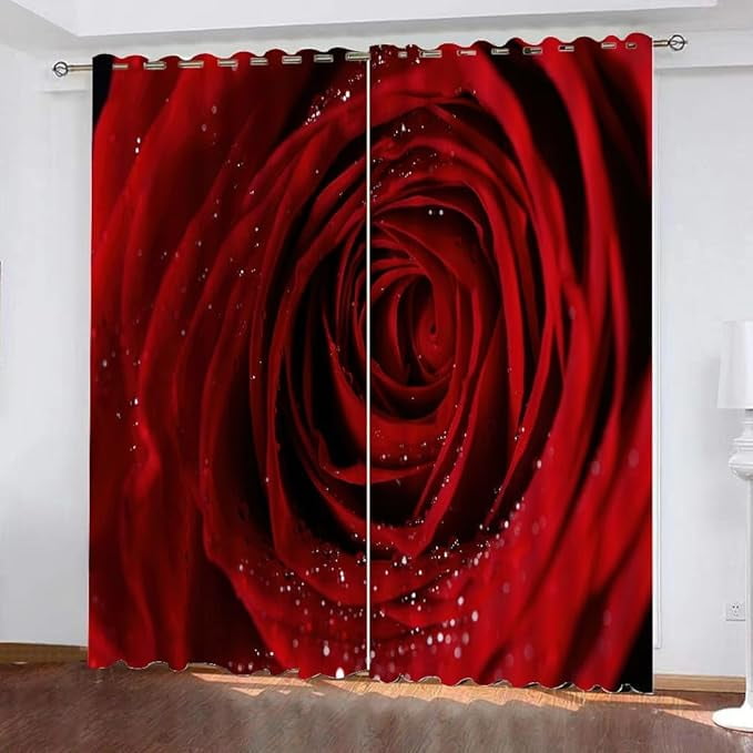 Red Water Drop Rose Window Curtains Teens Adult Women, Modern Warm ...