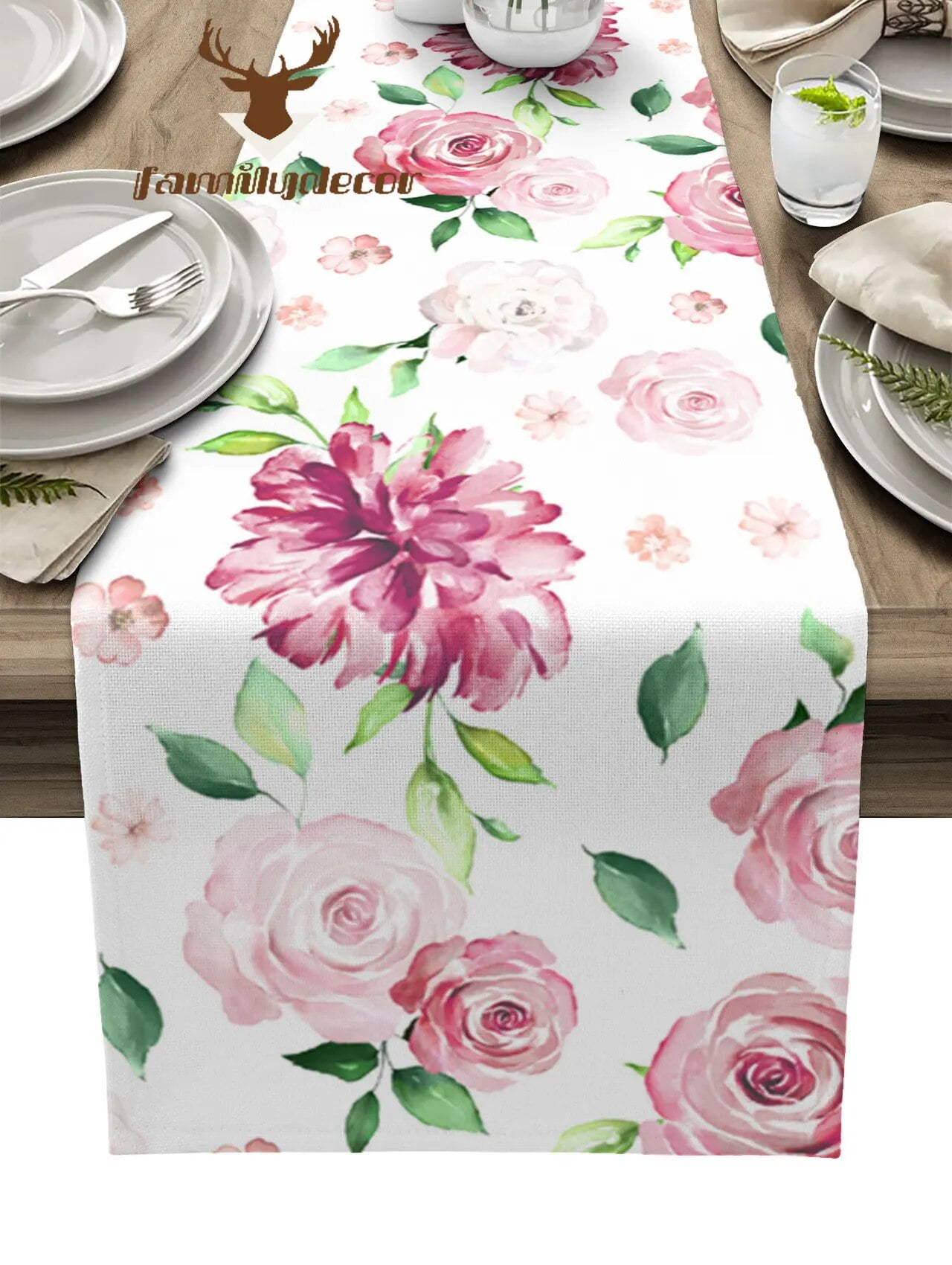 Red Watercolor Flowers Retro Table Runner Home Wedding Table Flag Mat ...