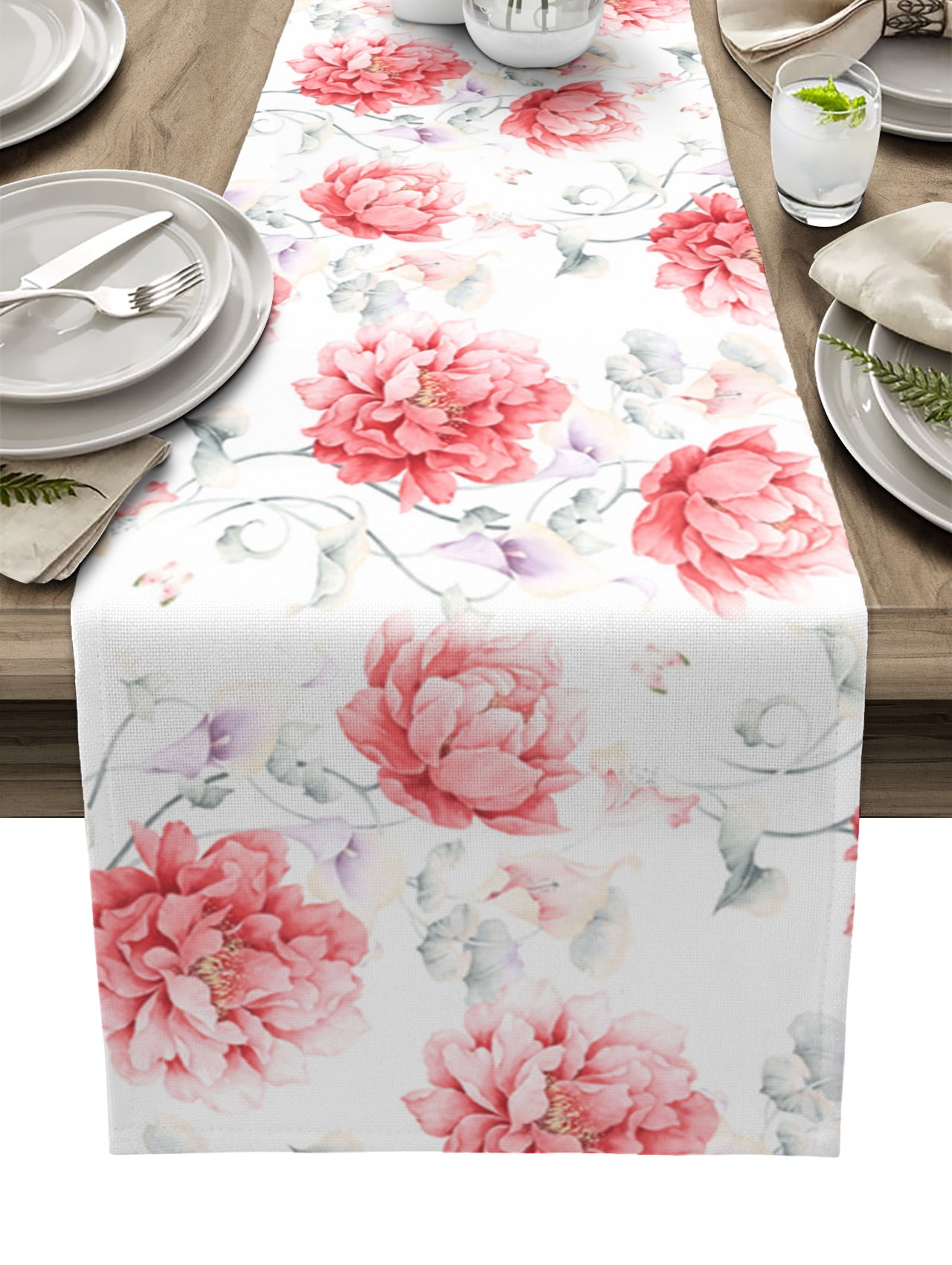Red Watercolor Flowers Retro Table Runners Kitchen Table ration Dining ...