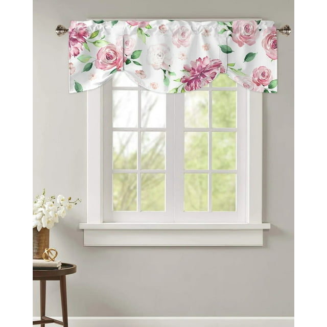 Red Watercolor Flowers Retro Window Curtain Kitchen Cabinet Coffee Tie
