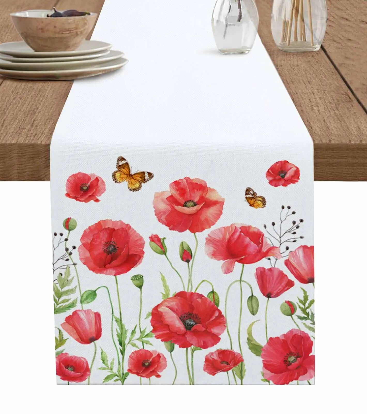 Red Watercolor Poppy Flower Table Runner Wedding Decor Table Runner ...