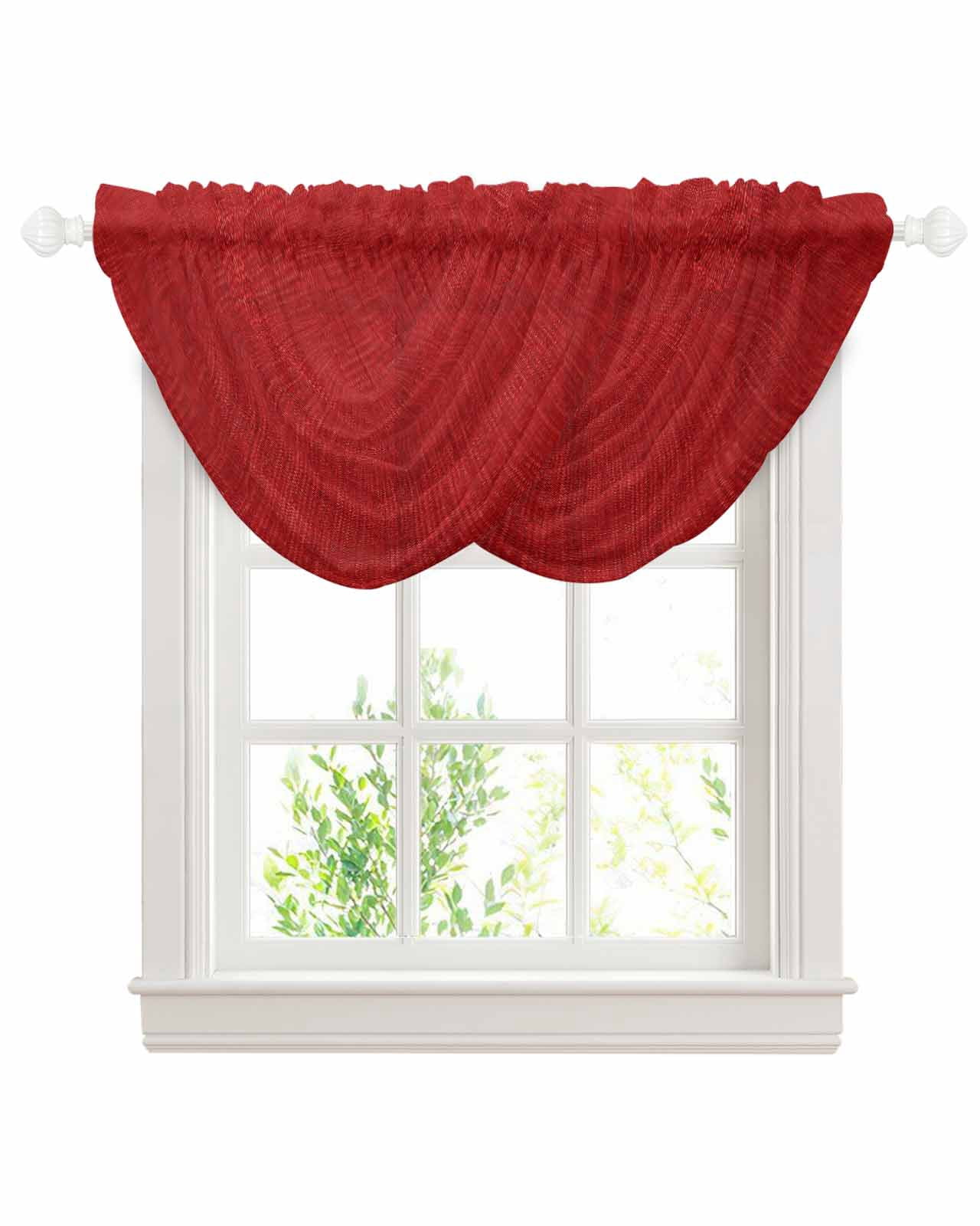Red Waterfall Valances for Windows, Farmhouse Burlap Solid Red Color ...