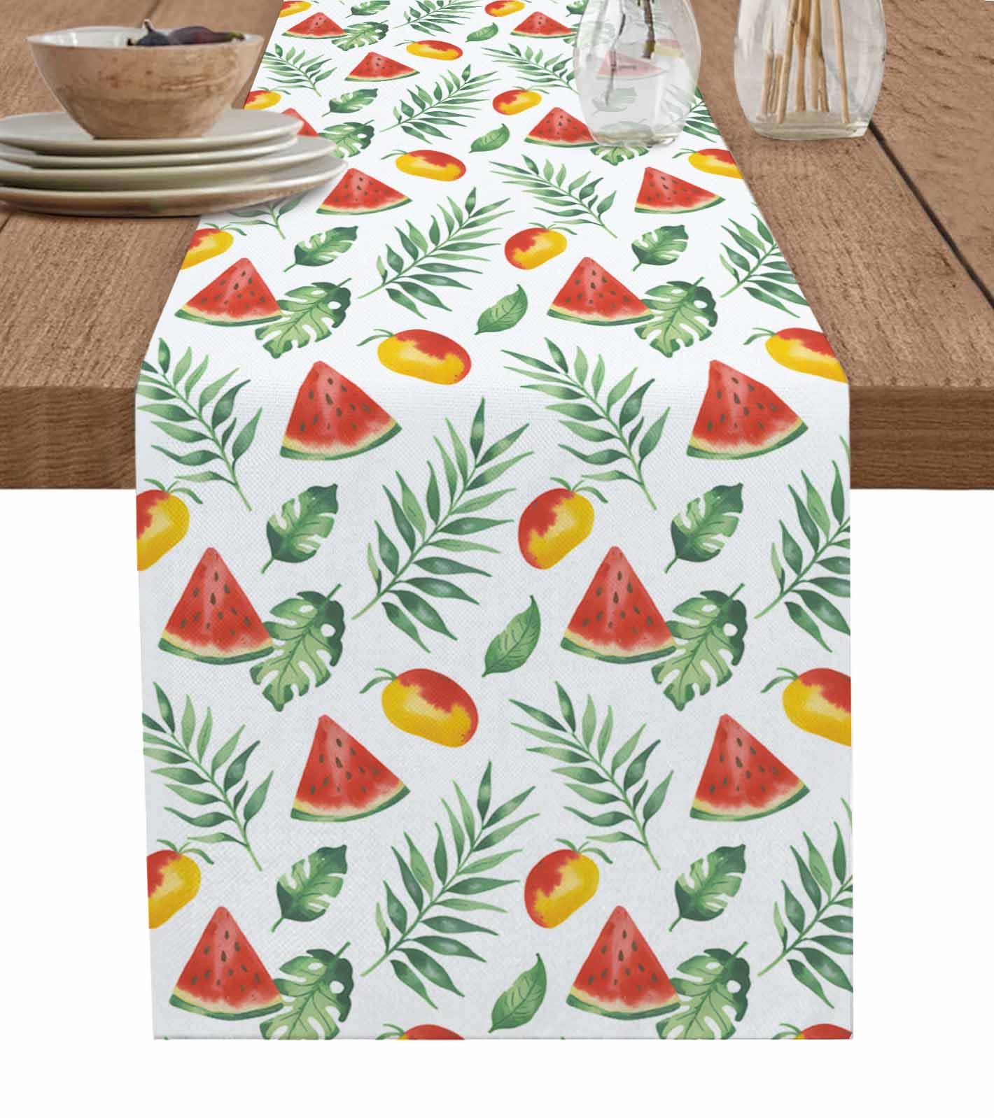 Red Watermelon Burlap Cotton Table Runner 13x72 Inches Long, Green ...