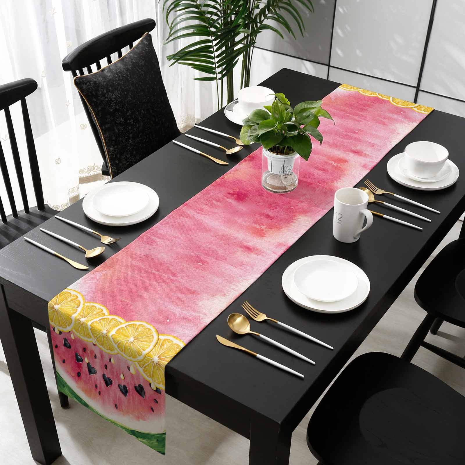 Red Watermelon Cotton Linen Long Table Runner 13 x 108 inch Yellow ...