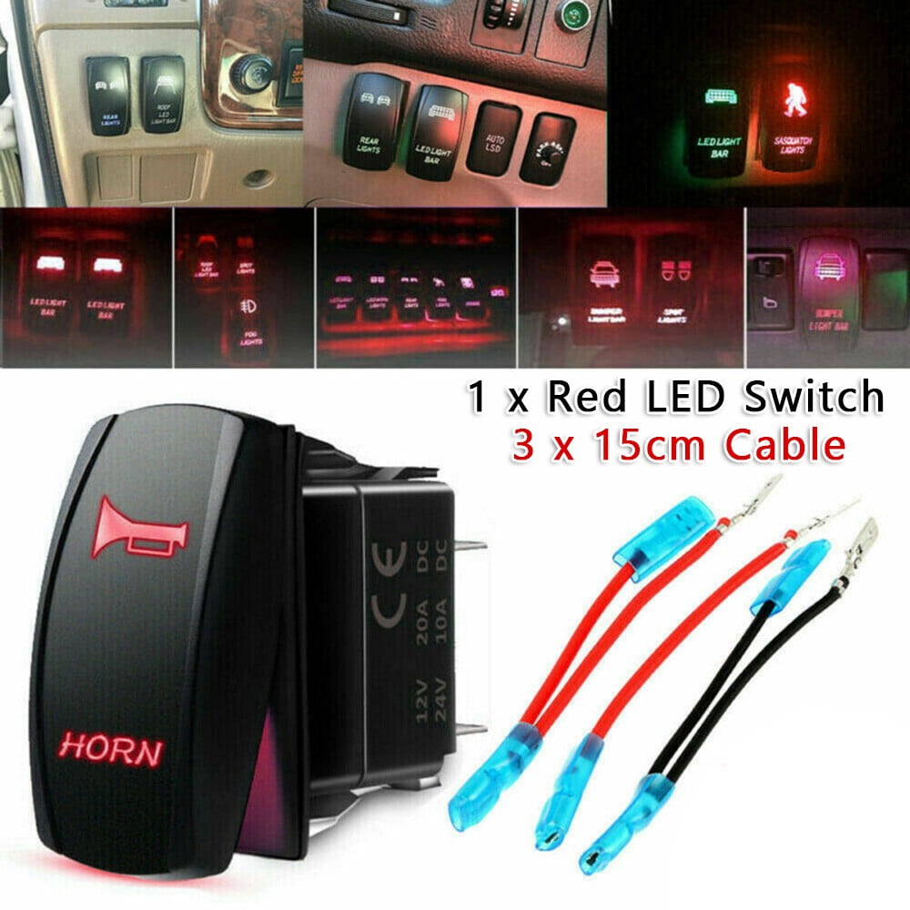 Red Waterproof LED HORN Momentary Toggle Rocker Switch 12V 20A Car Boat ...