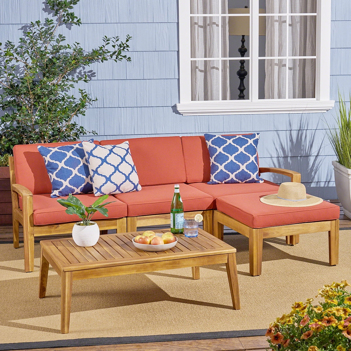 Red,Waterproof Mat,Slat Panel Design,Made of Acacia Wood,Acacia Wood Is ...