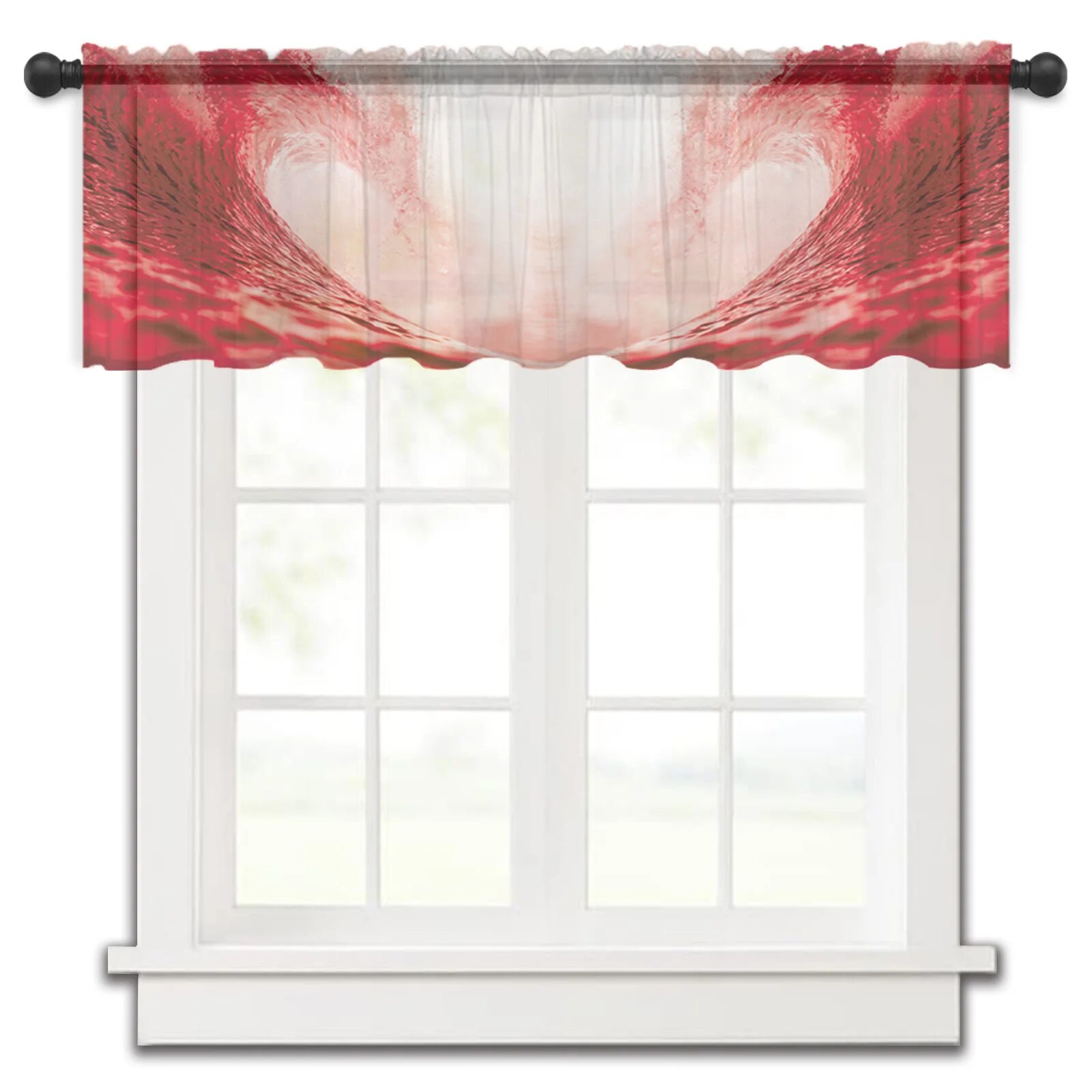 Red Waves Seascape Beach Summer Art Painting Sheer Curtains For Living ...
