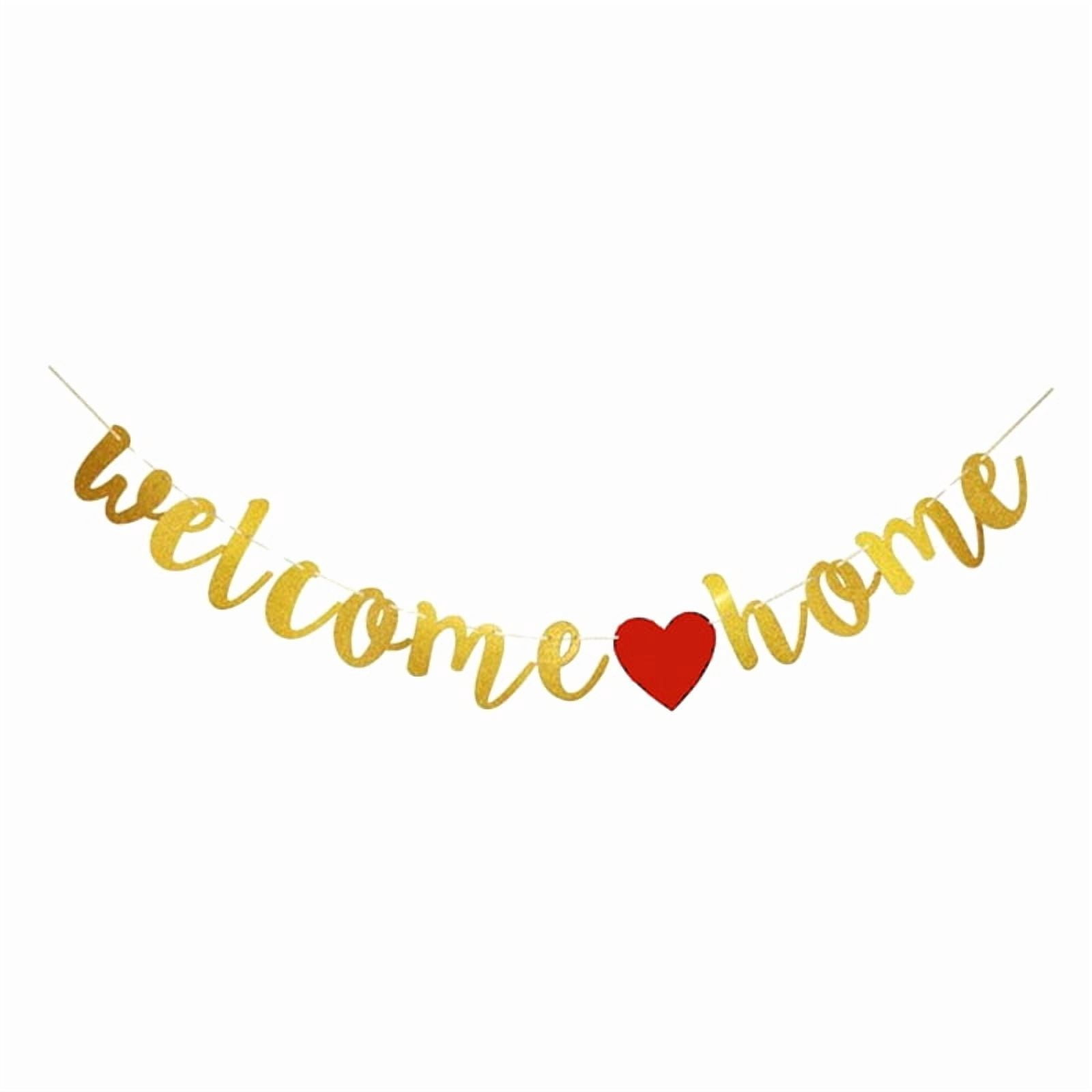 (Red) Welcome Home Banner Decoration Black Glitter Home Party Signs ...