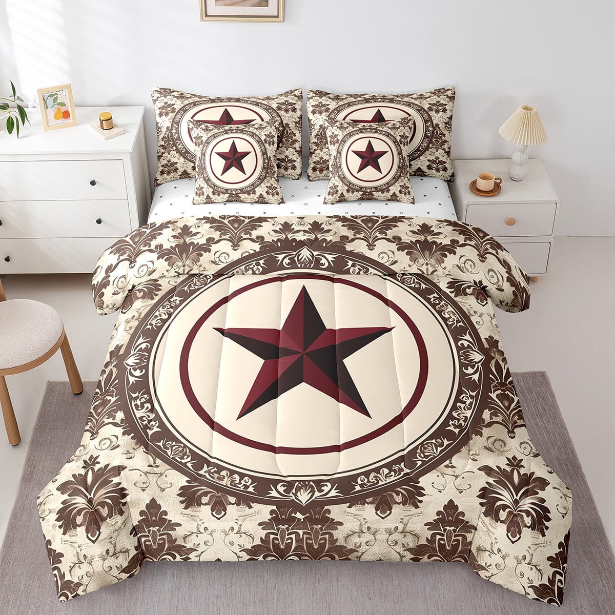 Red Western Texas Star King Comforter Set 7 Pieces Bed in a Bag Set ...