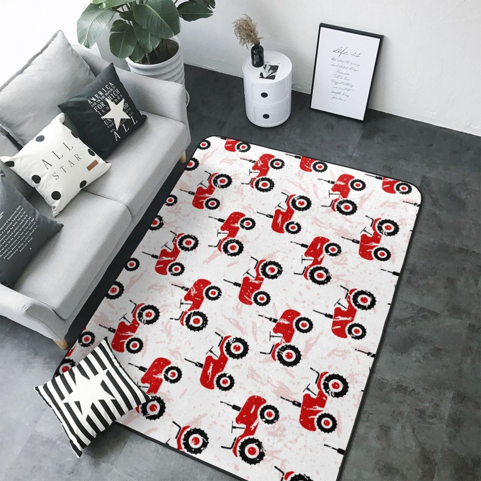 Red Wheeled Tractors Area Rugs for Living Room Bedroom, 5x7 Soft Throw ...