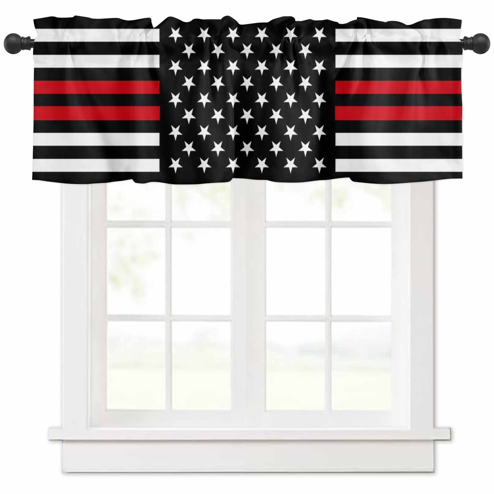 Red White American Flag Valances for Windows Farmhouse Kitchen Curtains ...