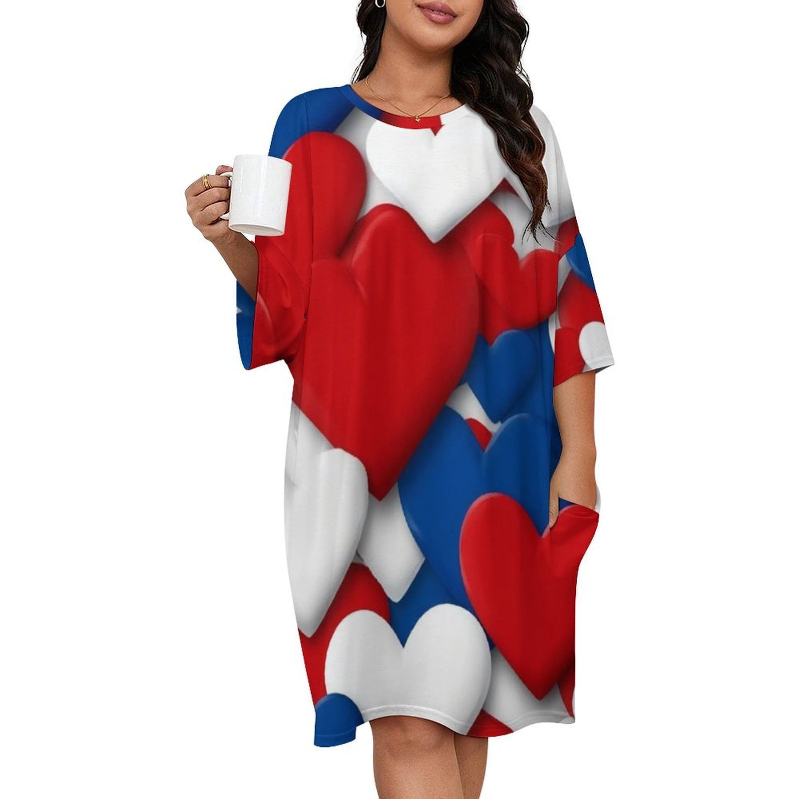 Red, White, And Blue Hearts Sleepshirts For Sleeping Travels Loose ...
