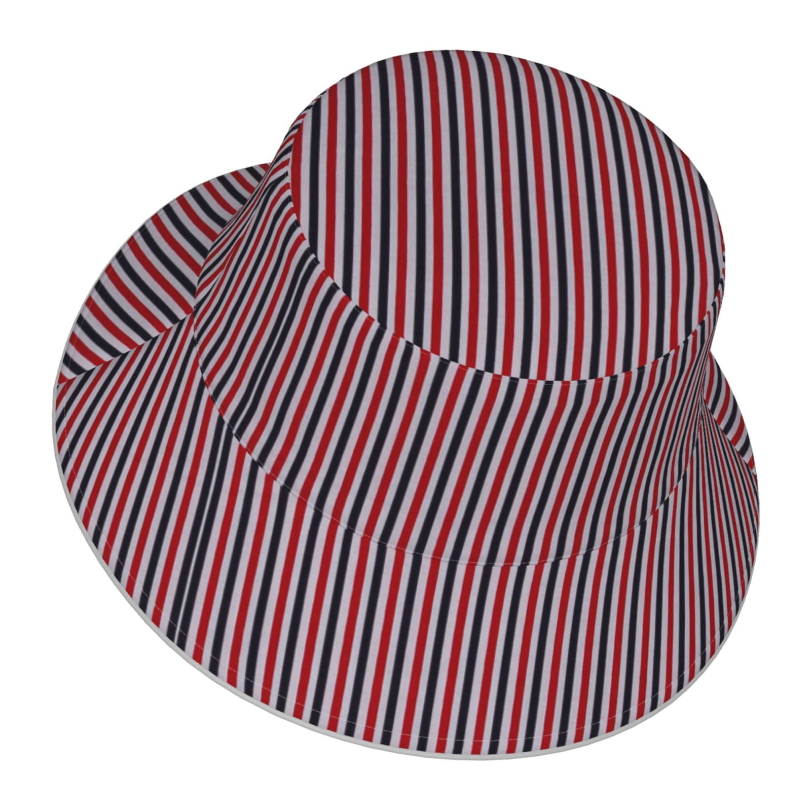 Red White And Blue Striped Bucket Hat With Reflective Stripe For Men Women Reversible Outdoor ...