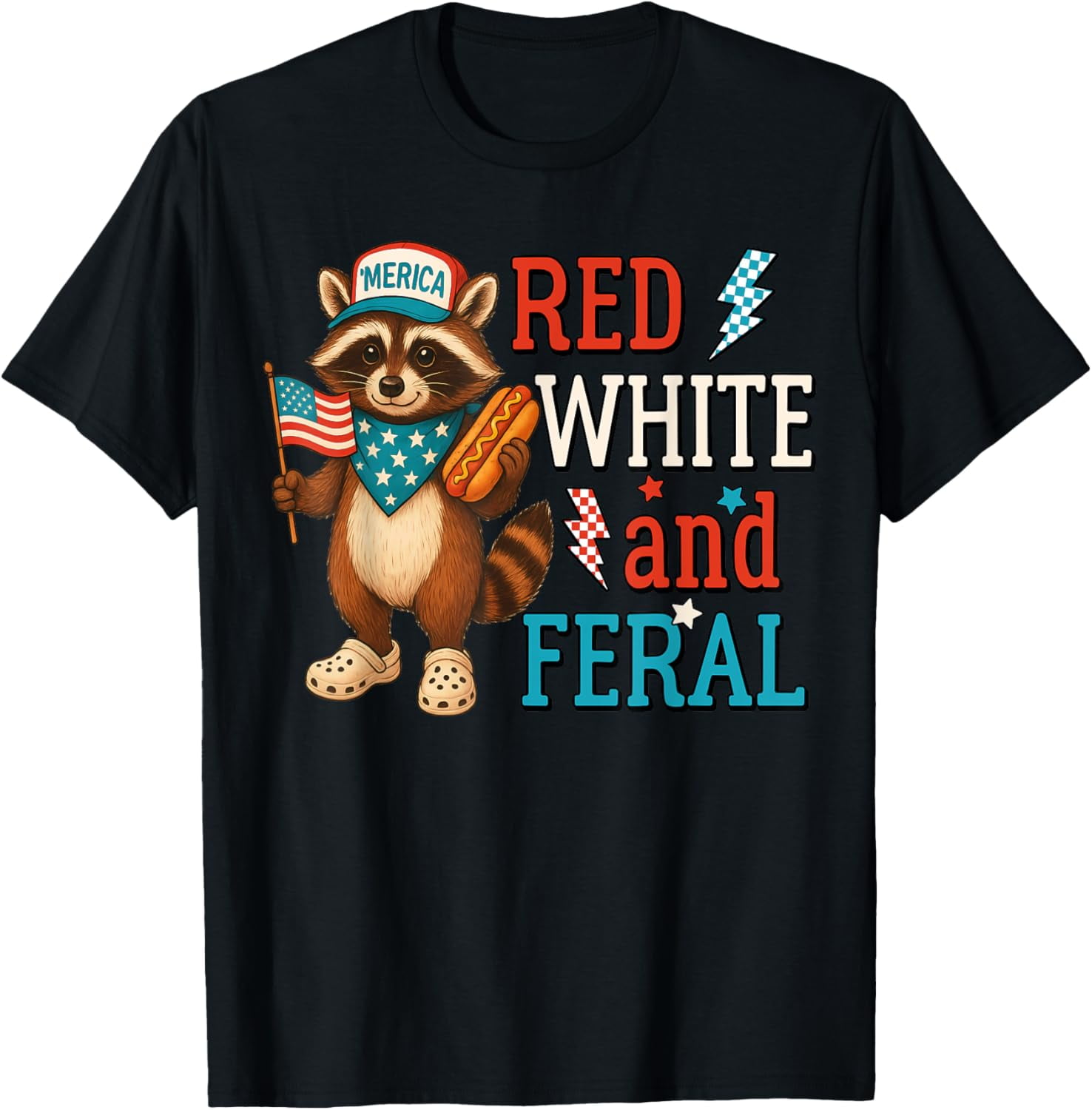 Red White And Feral Funny Raccoon 4th of July Patriotic T-Shirt Tops ...