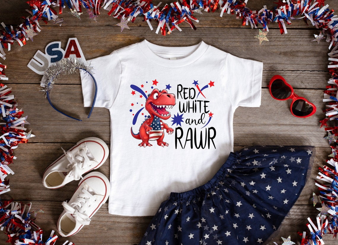 Red White And Rawr Shirt, Dinosaur Shirt, Kids 4Th Of July Shirt ...