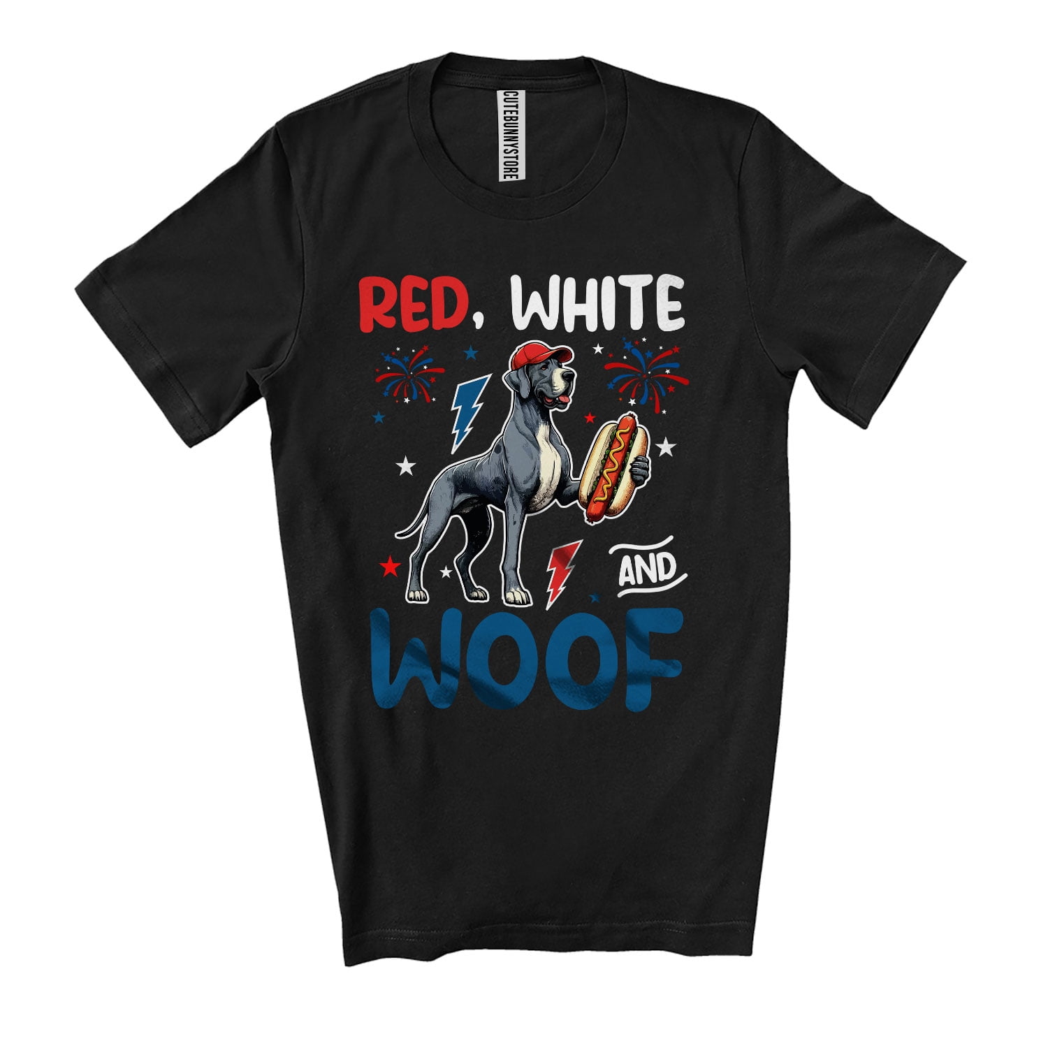 Red White And Woof; Humorous 4th Of July Great Dane With Hot Dog ...