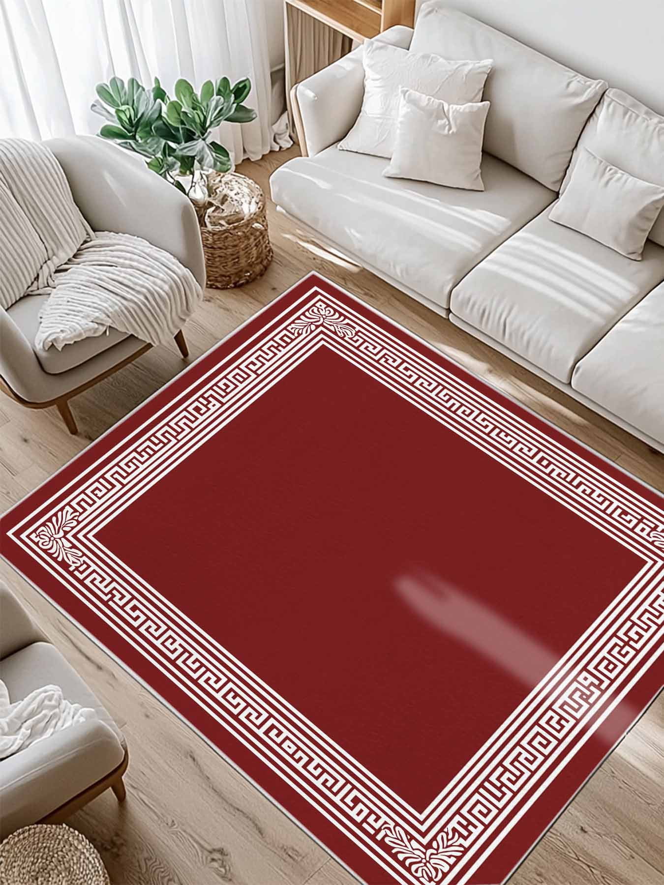 Red White Area Rug for Bedroom 4x6 Ft Geometric Greek Key Bordered ...
