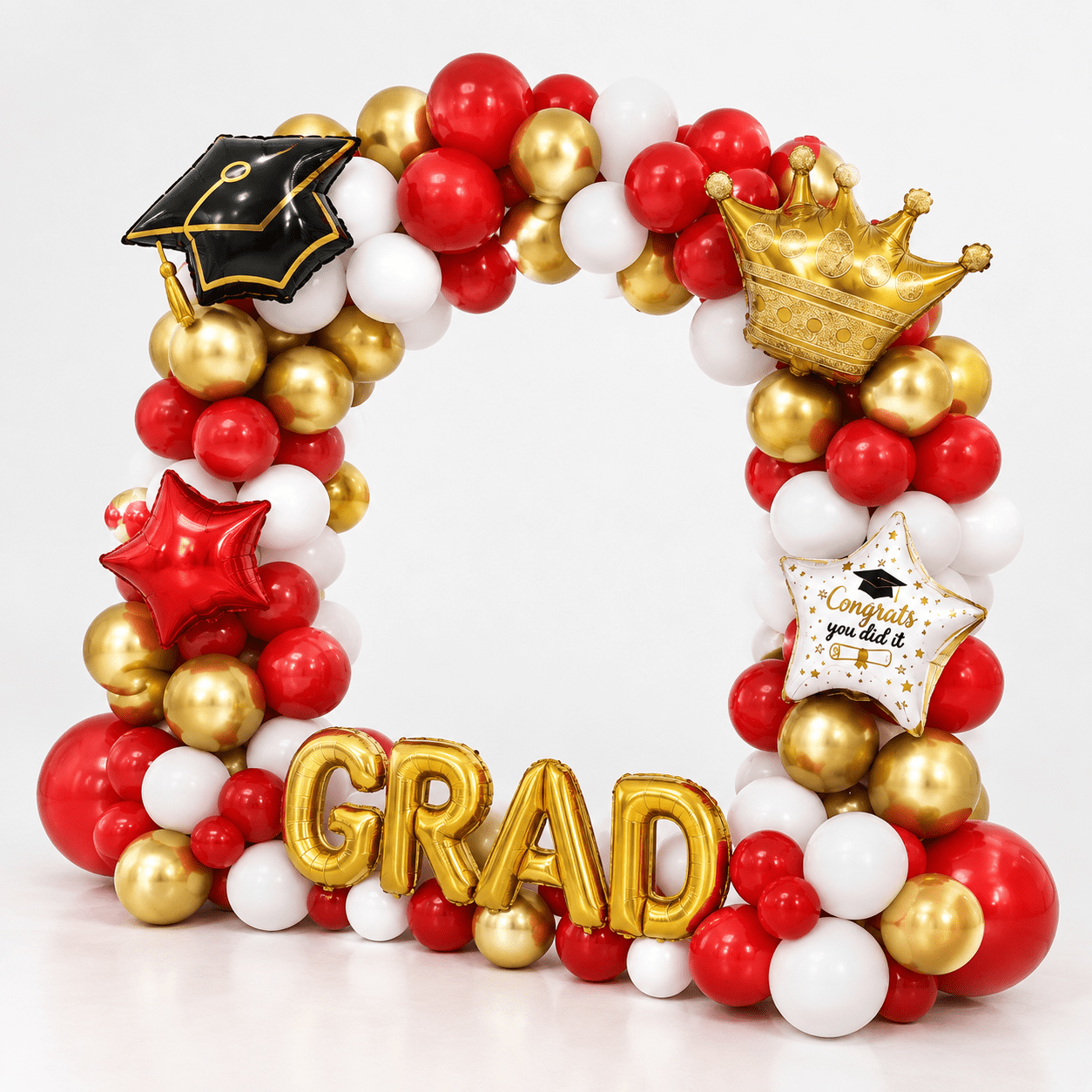 Red White Balloon Garland Arch Kit Withdrop Stars Graduation Cap Crown ...
