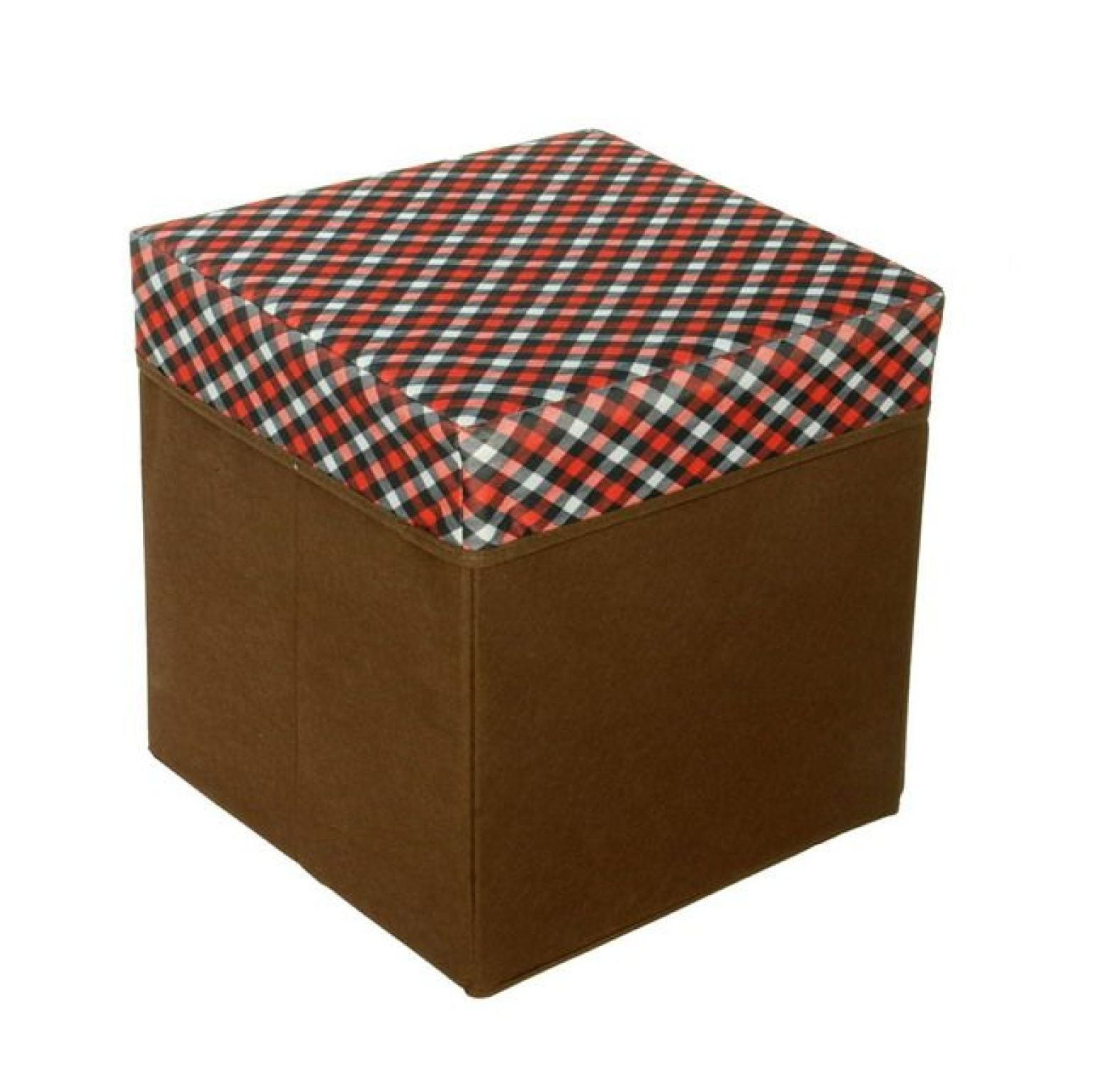 [Red/White/Black Check] Square Foldable Storage Ottoman / Storage Boxes ...