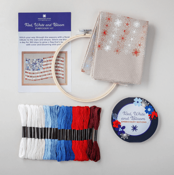 Red, White & Bloom Embroidery Kit – Patriotic Floral American Flag DIY ...
