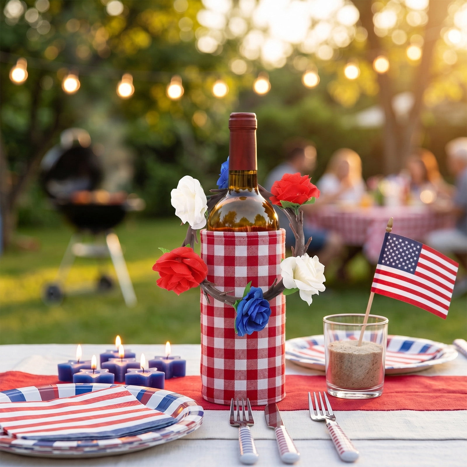 Red White Blue Artificial Flower Candle Patriotic Table Centerpiece ...