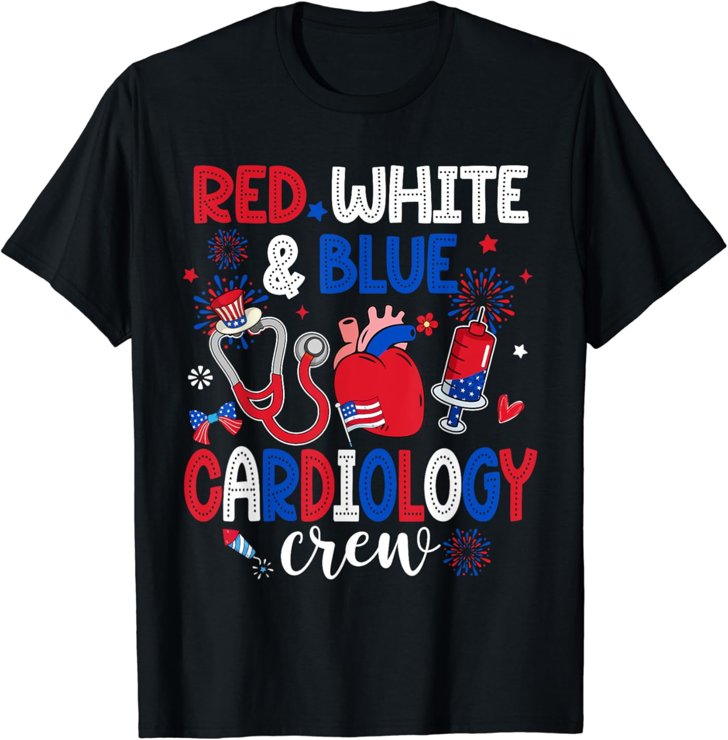 Red White & Blue Cardiology Crew Cardiac Tech 4Th Of July T-Shirt ...