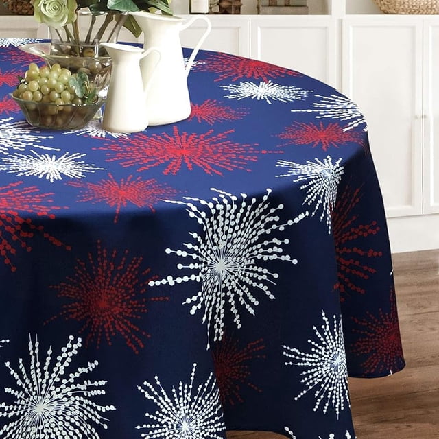 Red White Blue Celebration Fireworks Easy-Care Fabric Tablecloth (70 ...