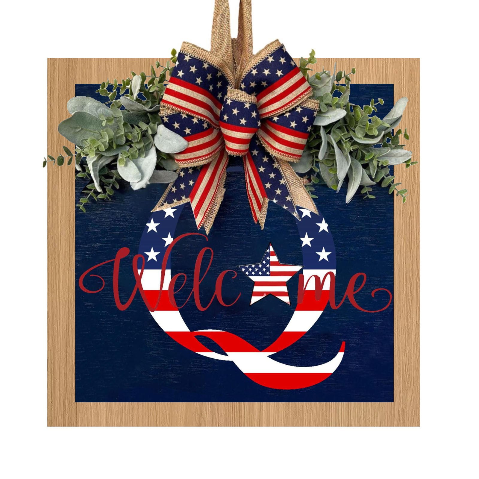Red White and Blue Decor Memorial Day Door Sign Independence Day Wreath ...