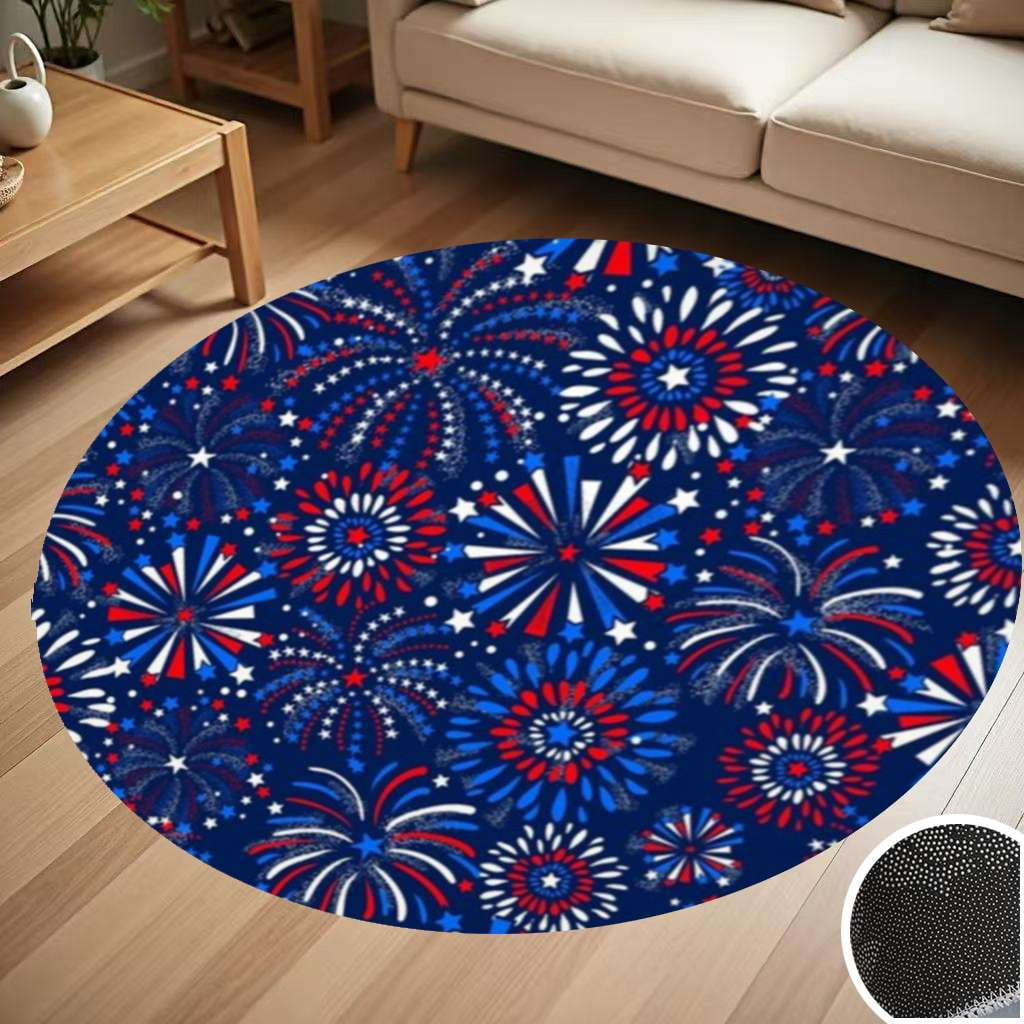 Red White & Blue Fireworks Round Carpet Living Room Bedroom Home ...