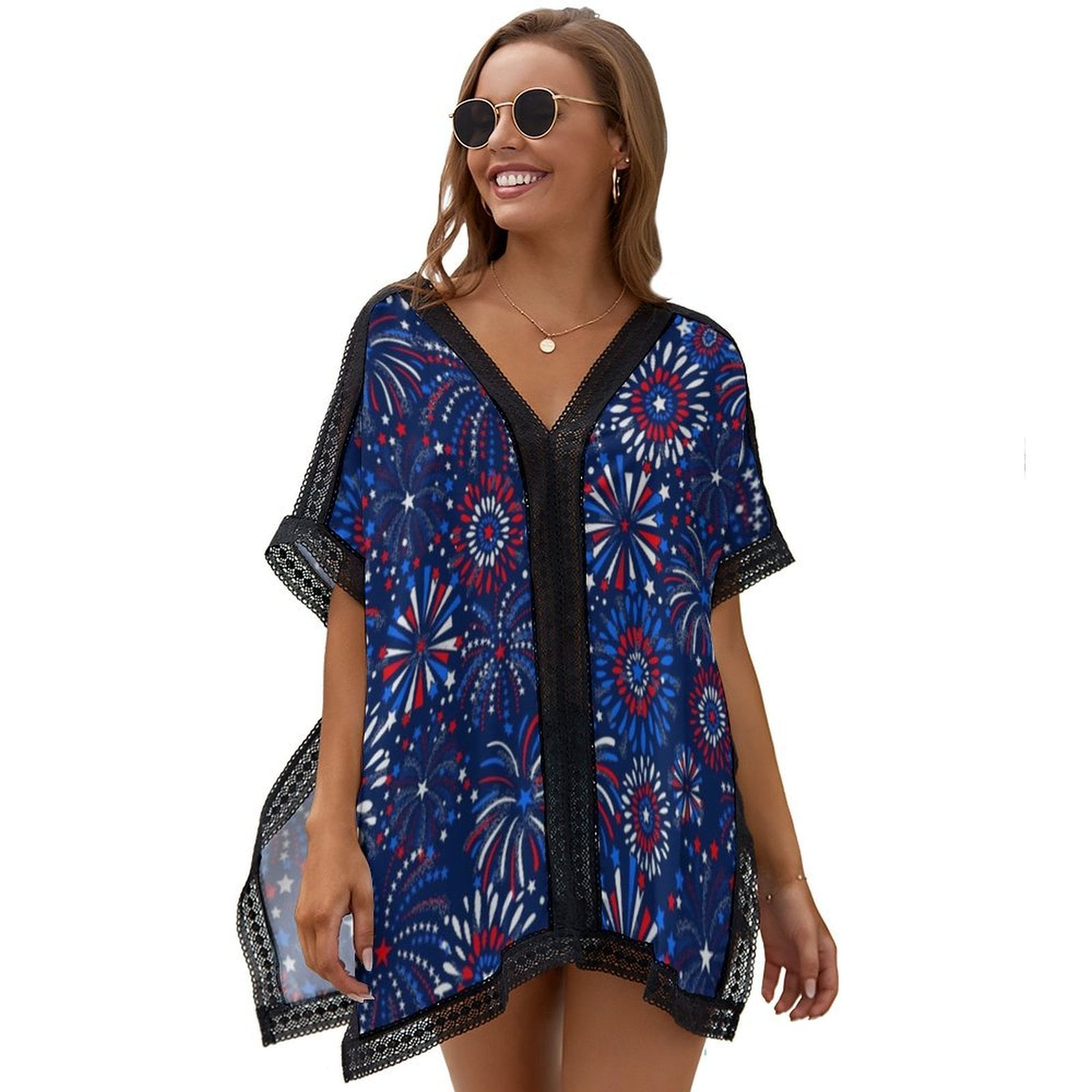 Red White & Blue Fireworks Women's Swimsuit Coverup Summer Beach Cover ...
