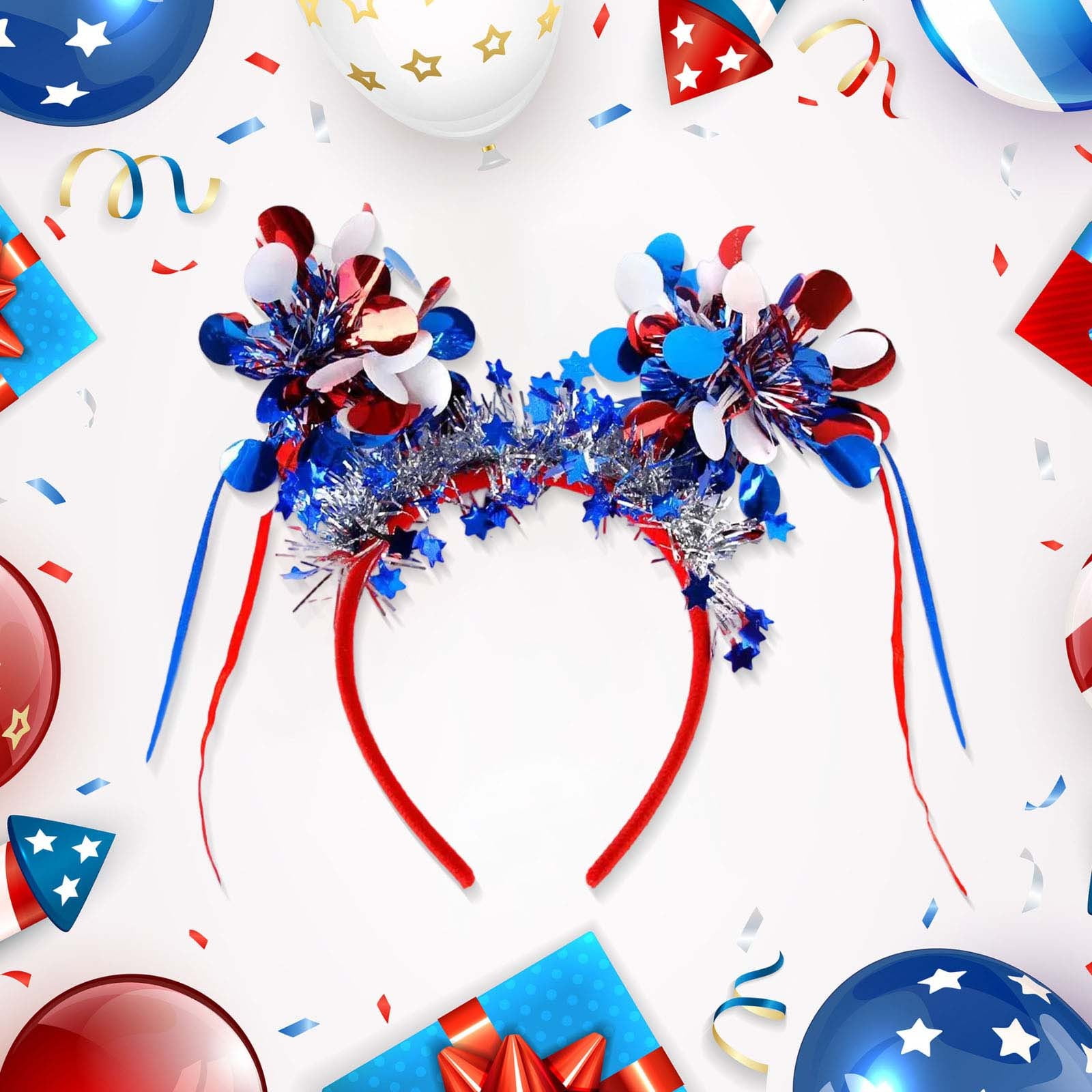 Clearance Under $1 Red White and Blue Headband,Patriotic Pom Headband ...