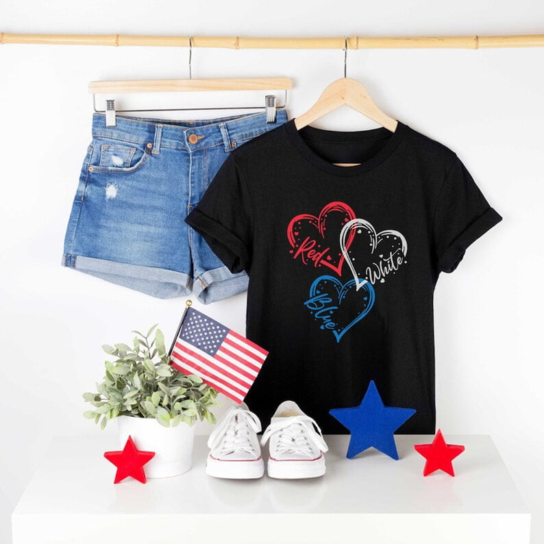 Red White Blue Heart Shirt, Fourth of July T-Shirt, USA Flag Tshirt ...