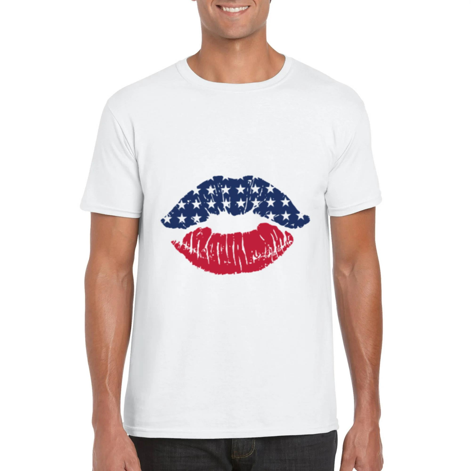 Red White Blue Lips Independence Day Patriotic Family T-Shirt, for men ...