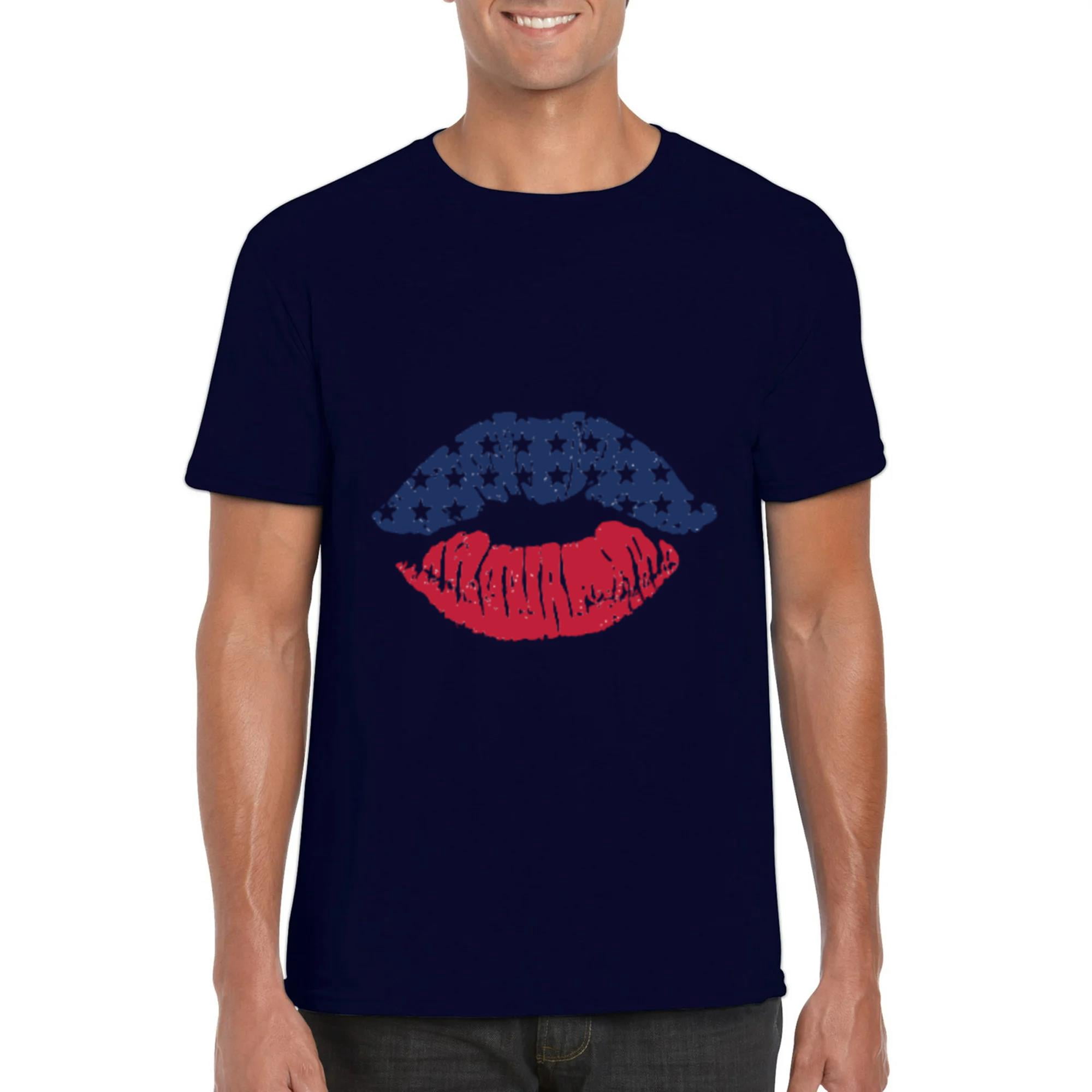 Red White Blue Lips Independence Day Patriotic Family T-Shirt, for men ...