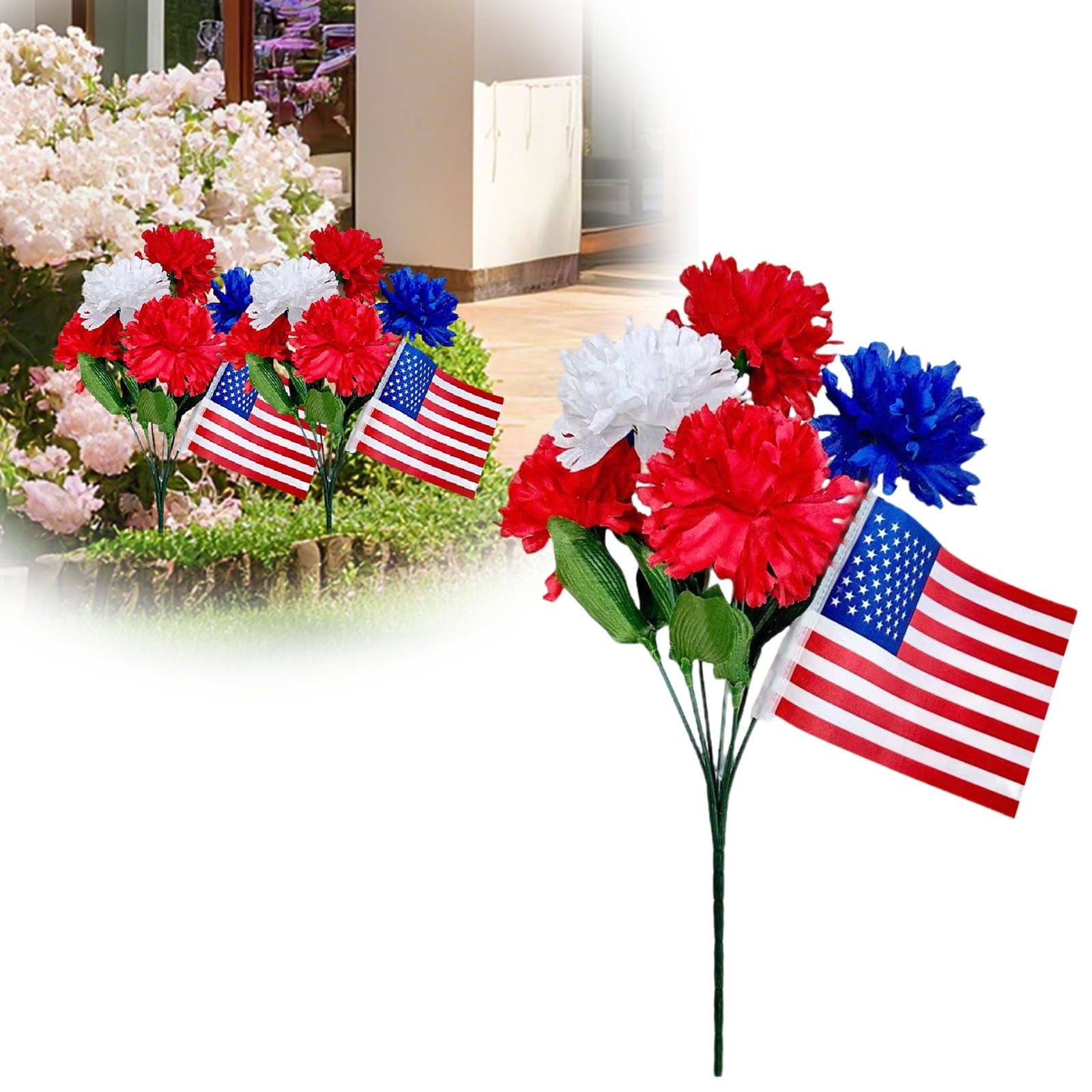 Patriotic Memorial Flowers Bouquet - Red White & Blue Artificial Lilac ...