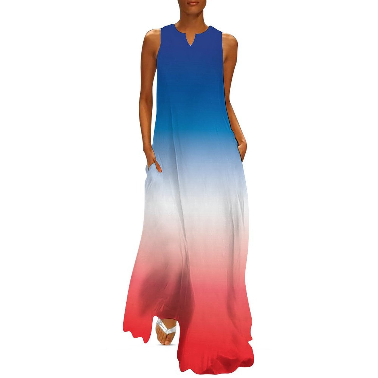 Red White Blue Ombre Gradit Tie Dye Long Dress dresses with long ...