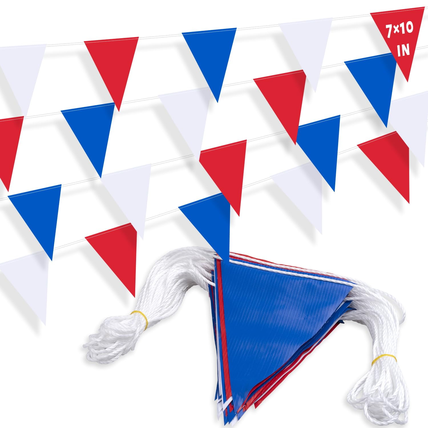 Red White & Blue Pennant Banner - 45 Fluorescent Safety Flags for ...