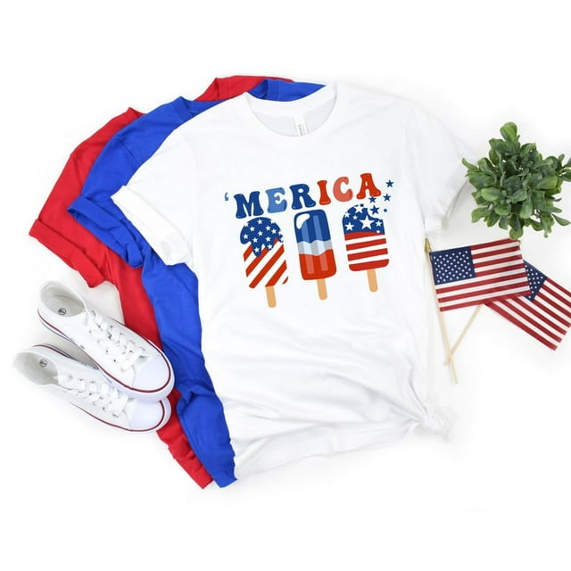 Red White Blue Popsicle T-shirt, Patriotic Ice Cream USA Independence ...