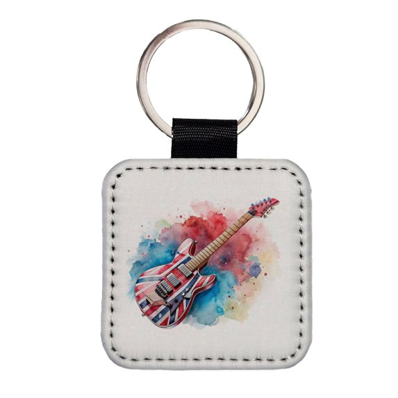 Red White Blue Rock and Roll Guitar Watercolor Faux Leather Square ...