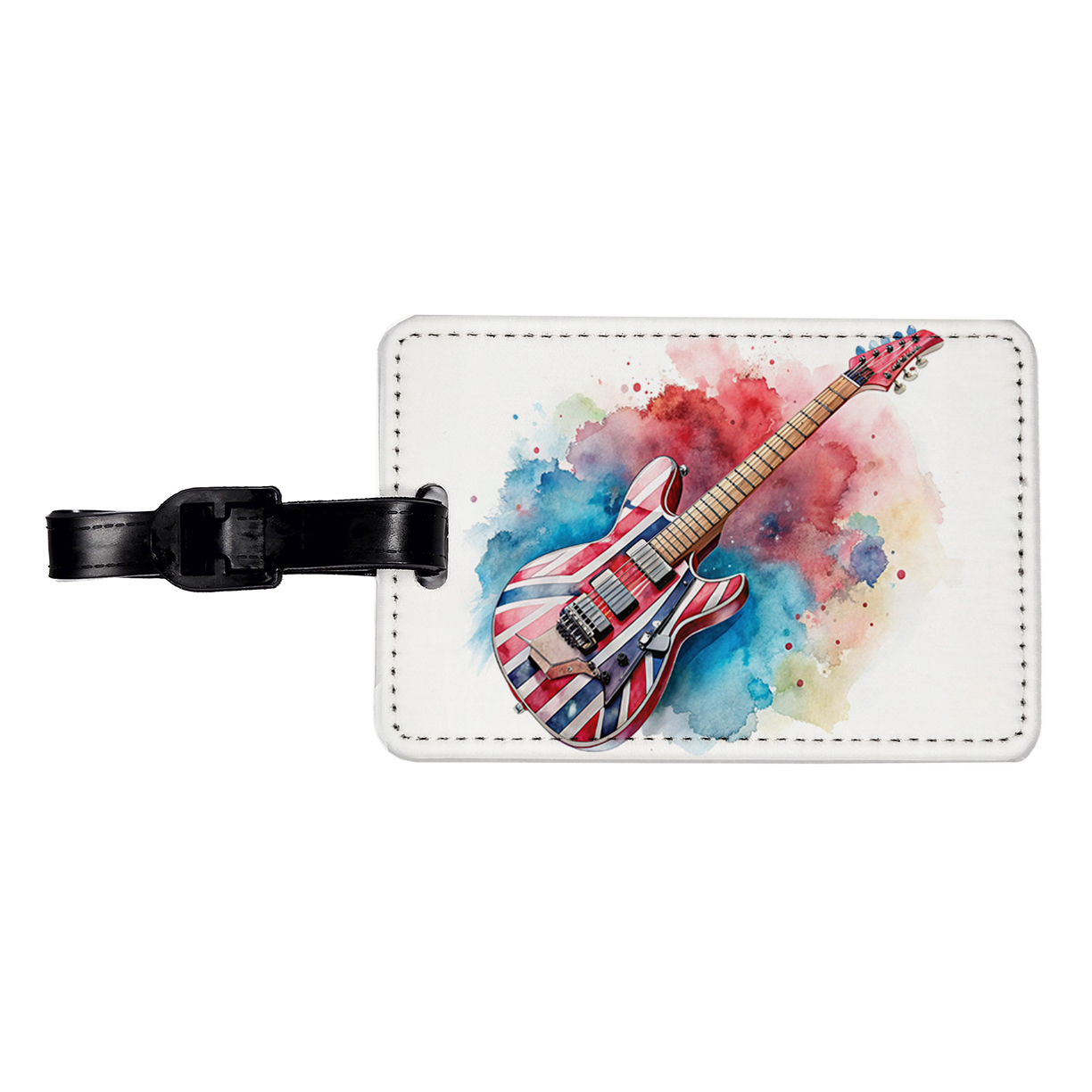 Red White Blue Rock and Roll Guitar Watercolor Faux Leather Travel ...