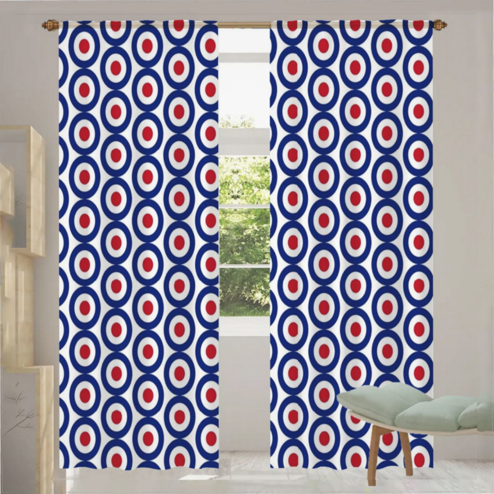 Red White Blue Round Window Tulle Curtains for Living Room Kitchen ...