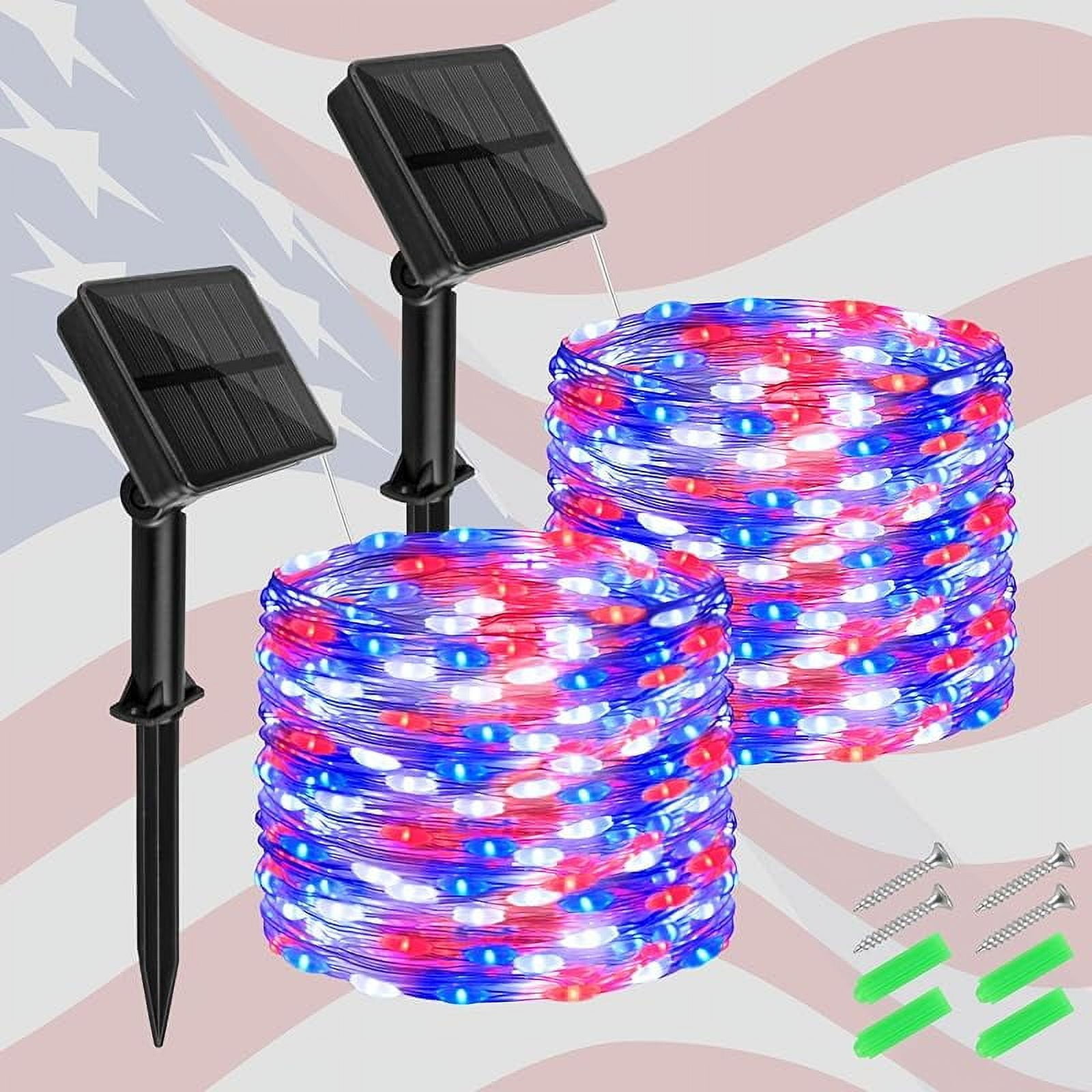 Red White and Blue Solar Fairy Lights, Memorial Day Lights Waterproof ...