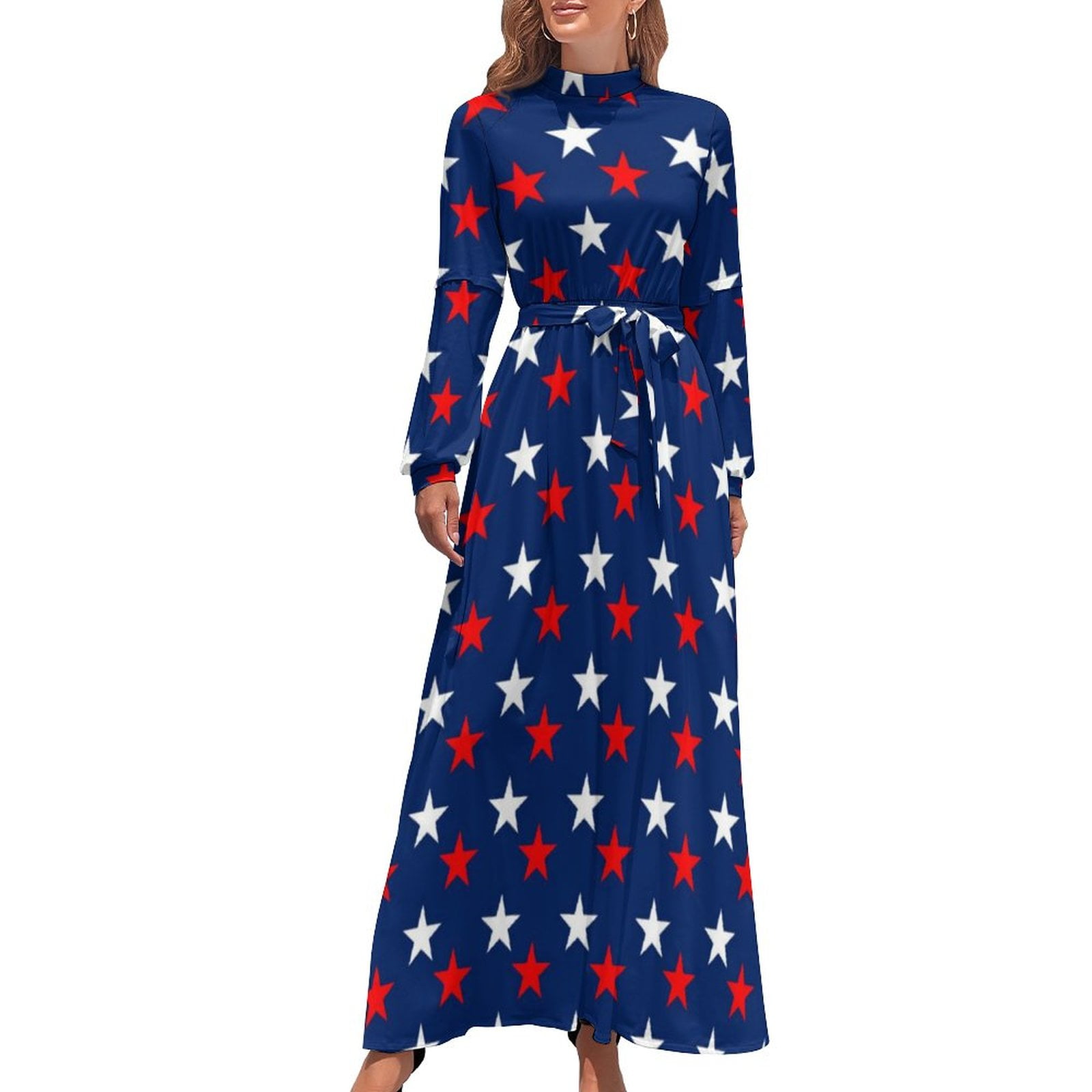 Red White Blue Star Dress Patriotic USA Flag Aesthetic Bohemia Dresses ...
