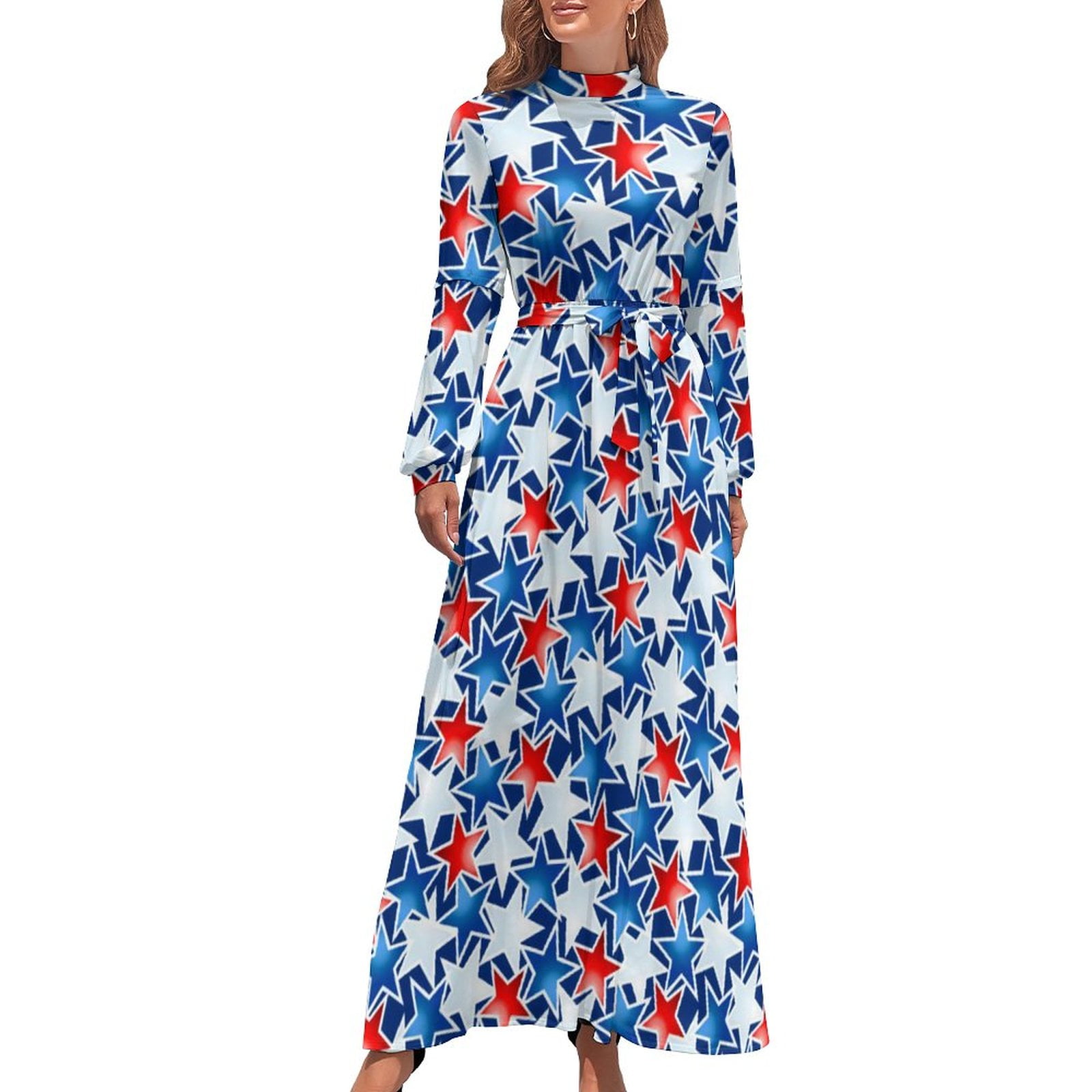 Red White Blue Star Dress Patriotic USA Flag Aesthetic Bohemia Dresses ...